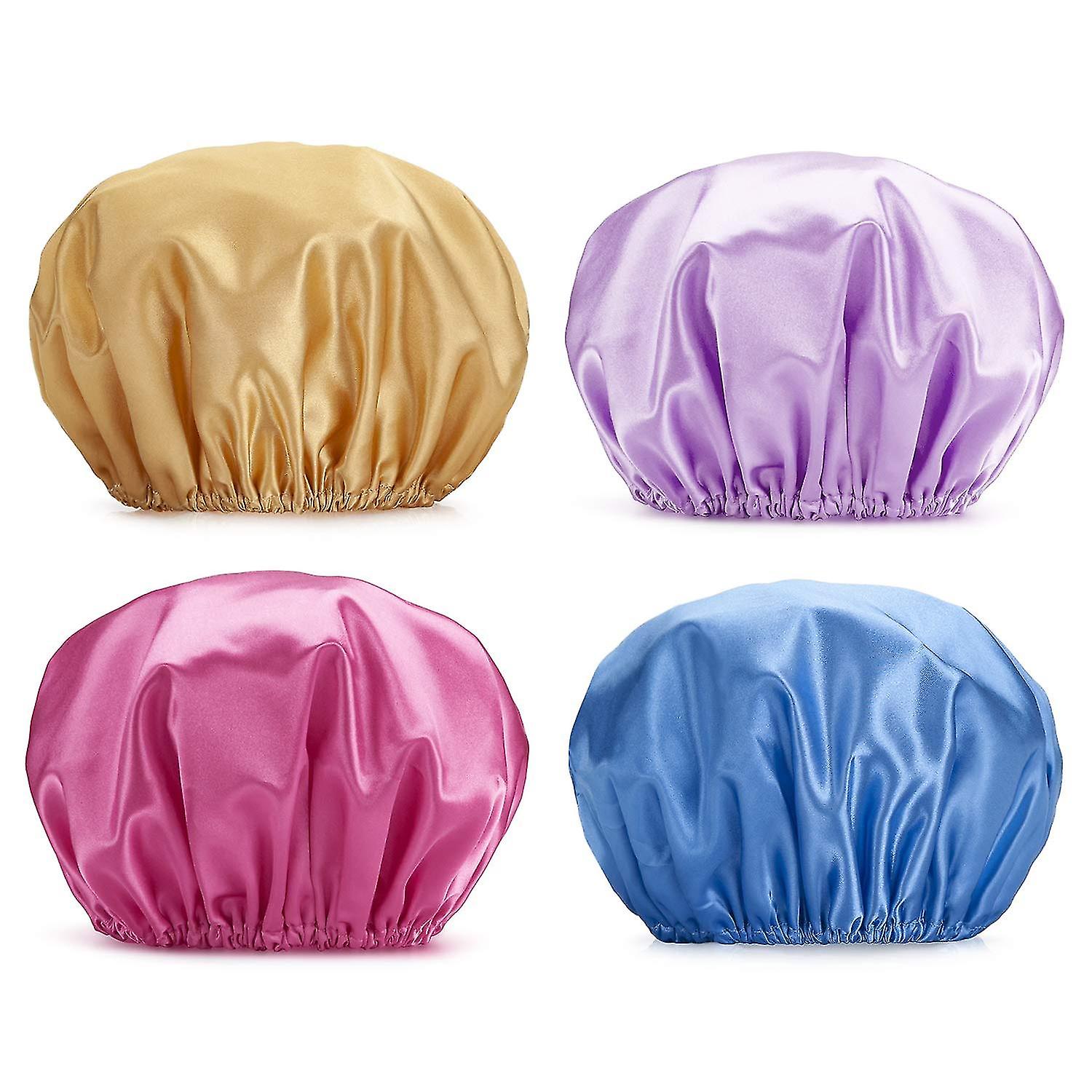 Shower Cap, 4-pack Shower Caps For Women, Double Waterproof Layers In ...