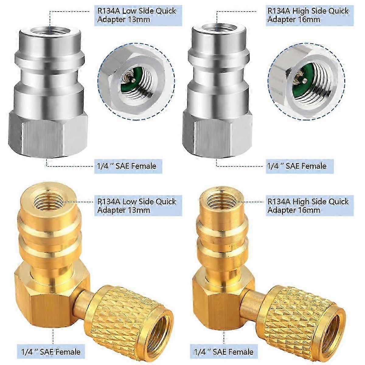 R12 to R134A AC Fitting Conversion Adapter Kit, Quick Coupler Valve A/C ...