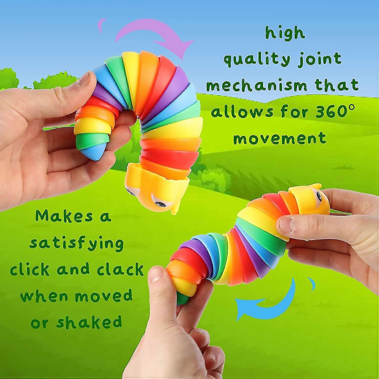 Rainbow Wriggly Worm Fidget Toy, Articulated Sensory Stress And Anxiety ...
