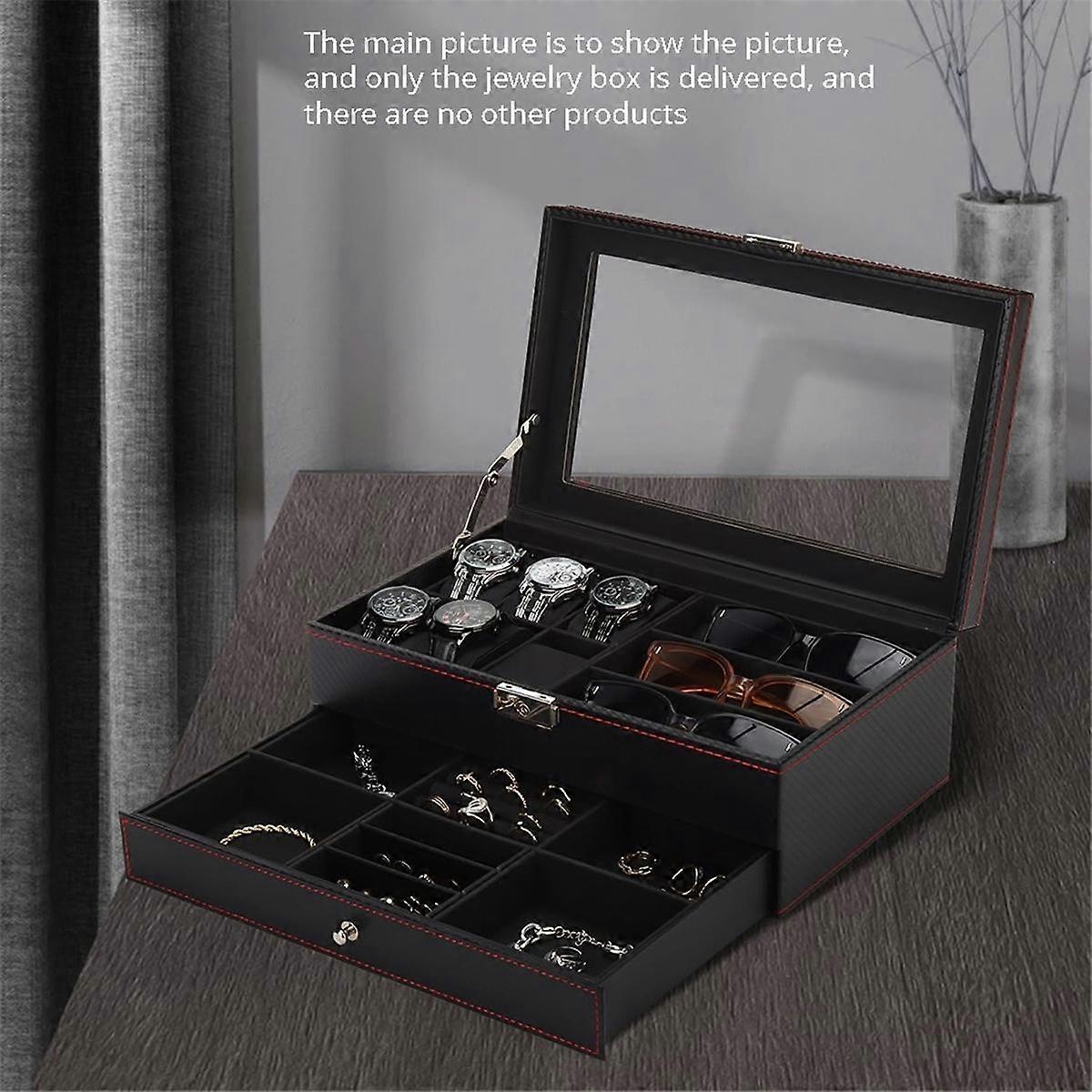 Watch Box, Mens Jewelry Box with 6 Slot Watch Case & 3 Slot Sunglasses ...