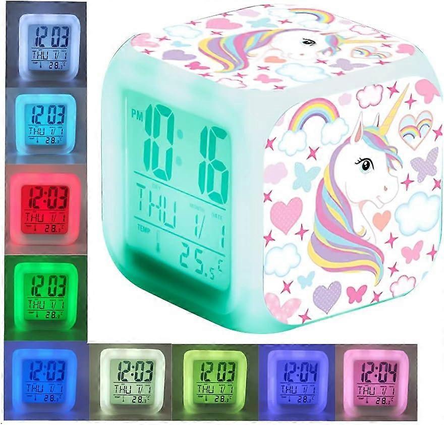 Unicorn Digital Alarm Clocks for Girls, LED Night Glowing Cube LCD ...