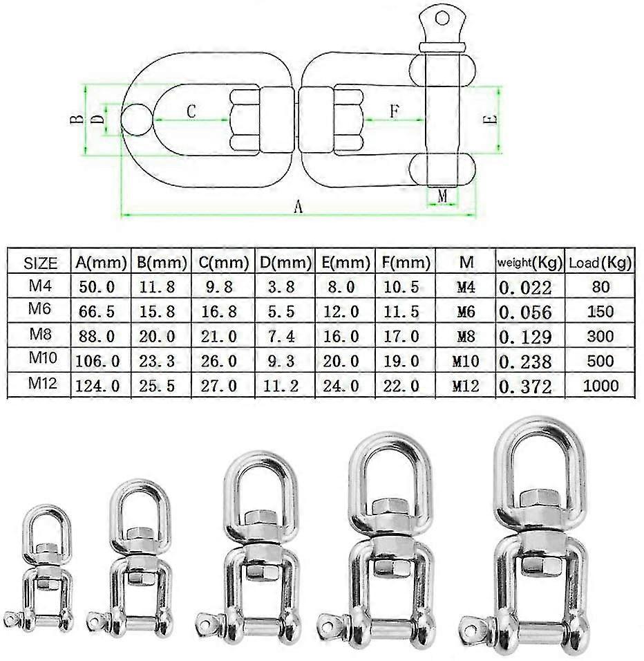 Swivel Shackle Anchor Swivel M6, 4pcs 316 Stainless Steel Swivel Snap D ...