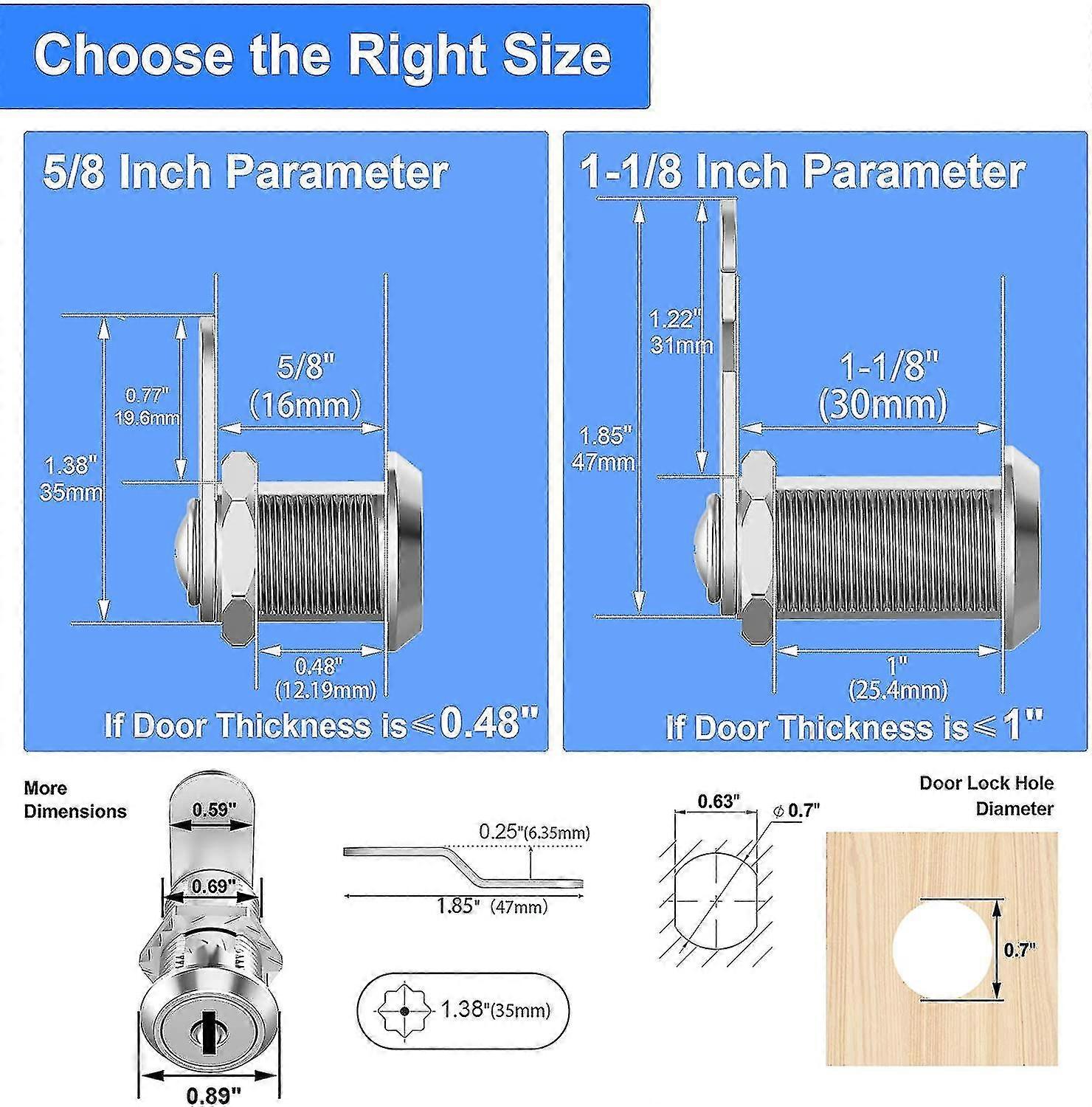 1 Pack Cabinet Locks With Keys, 5/8" Cam Lock Keyed Alike, Secure ...