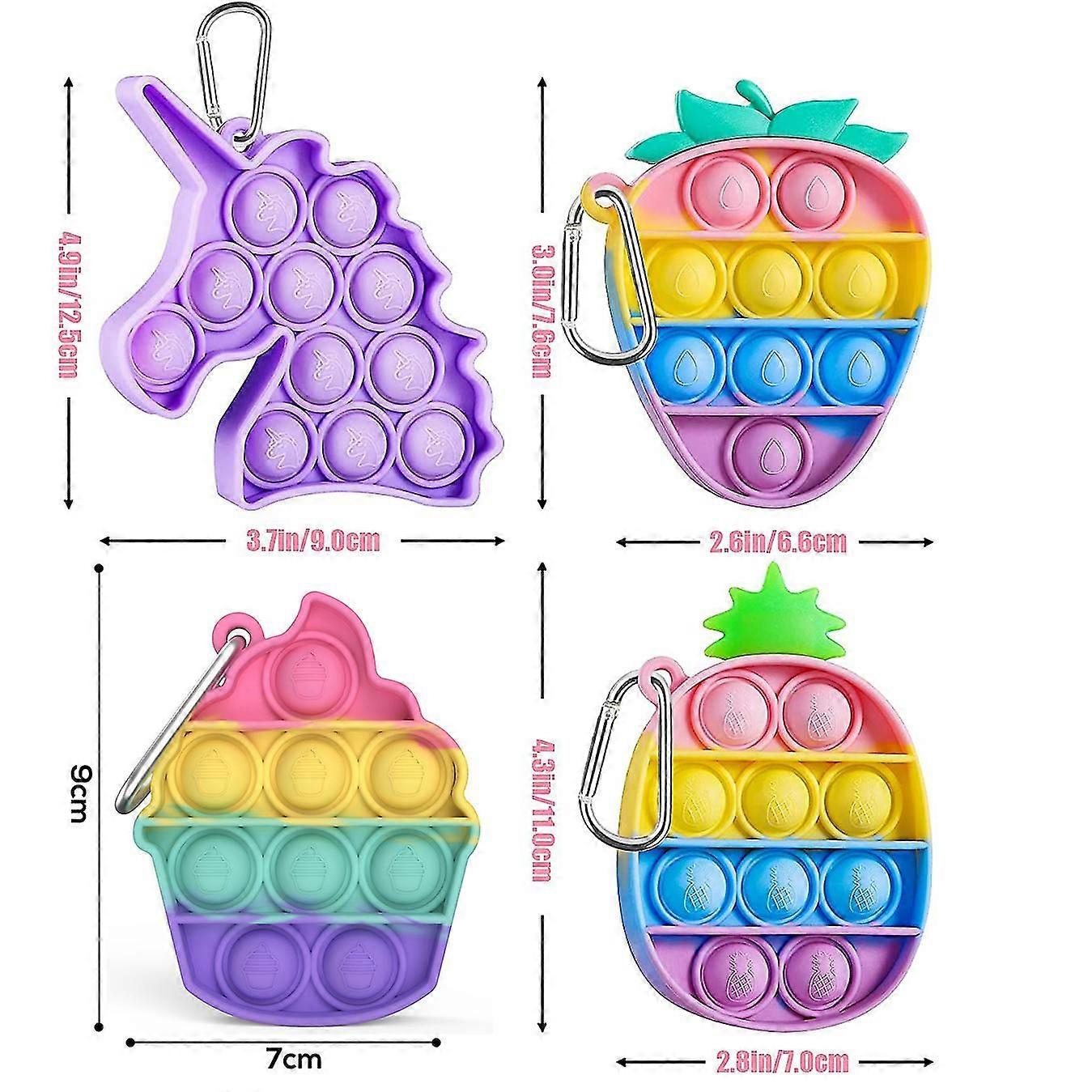 4 Packs Mini Pop It Keychain Fidget Toy Pack, Push Pop Bubble Simple ...
