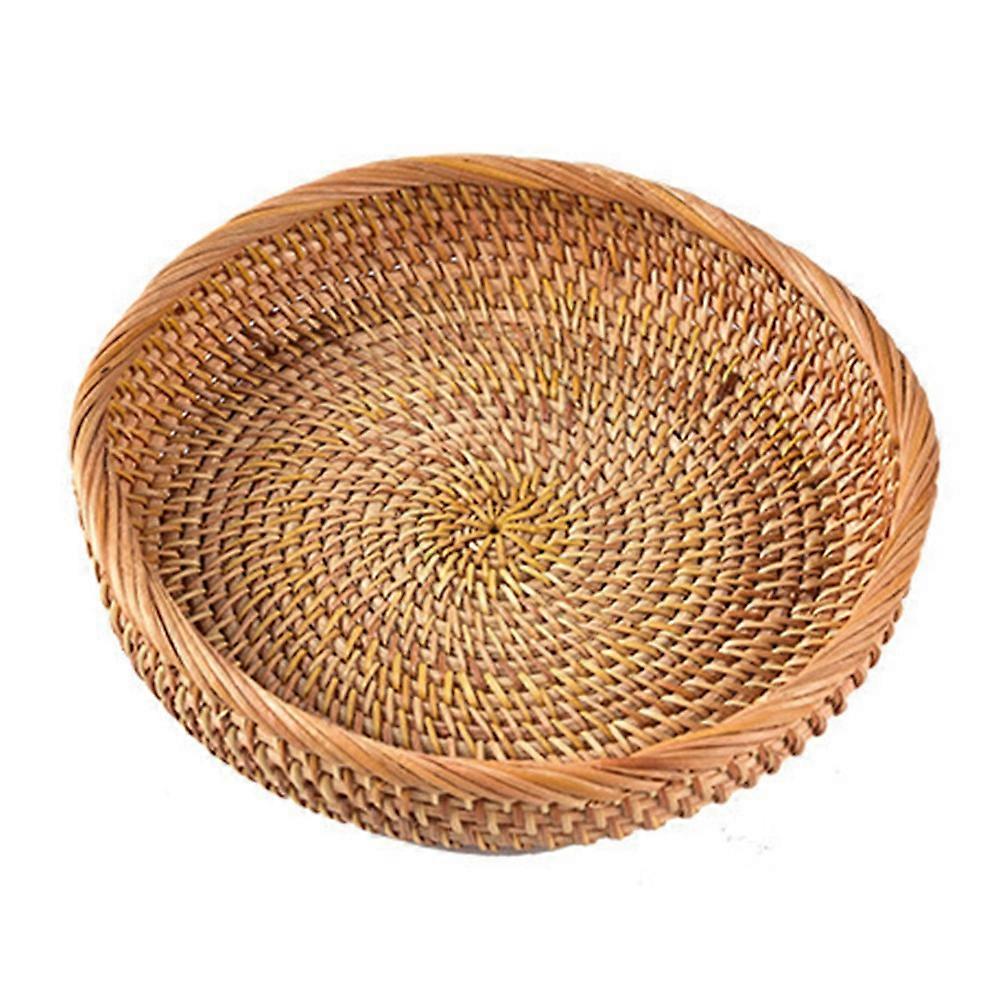 Hand Woven Round Rattan Fruit Basket Wicker Food Tray Woven Storage ...