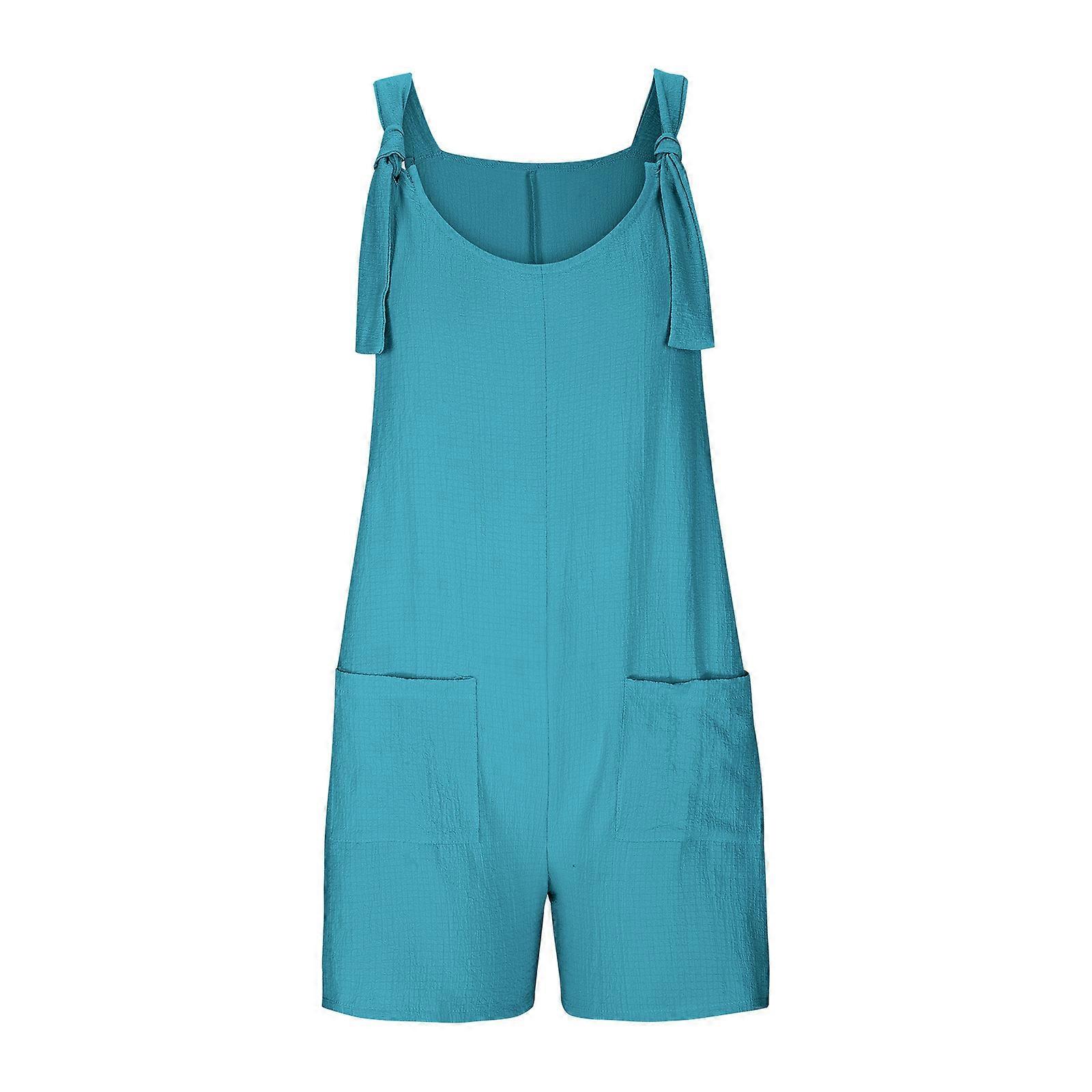 Solid Knot Front Pockets Overall Jumpsuit, Casual Overall Rompers For ...