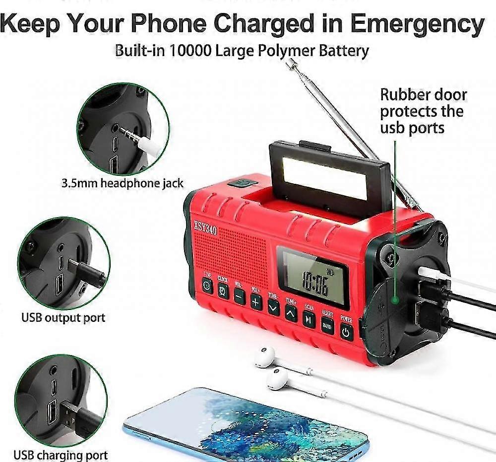 Portable DAB/FM Radiogreen, 5000mAh Solar Radio, USB Charger Solar ...