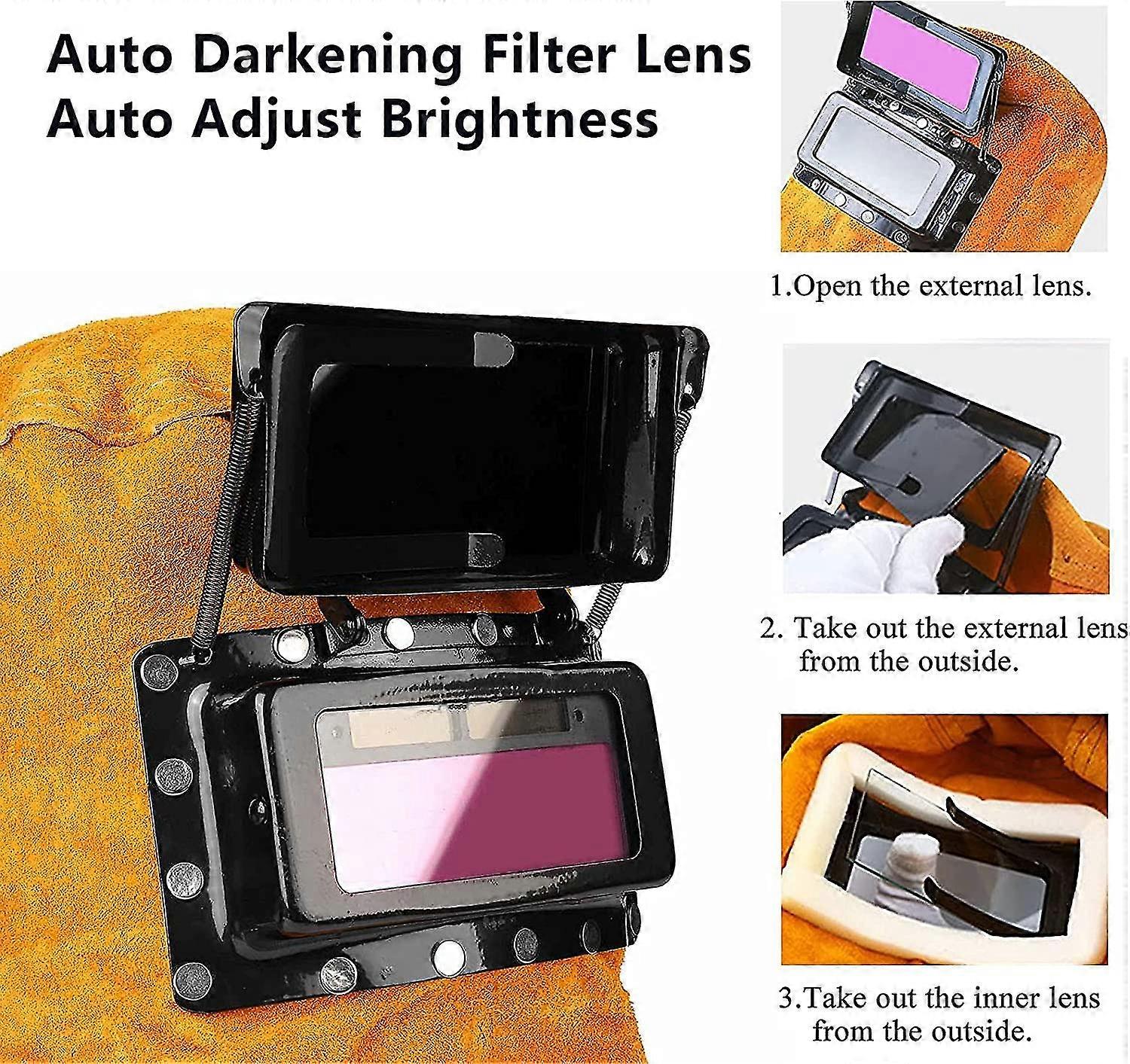 Cow Leather Welding Hood, Auto Darkening Sunscreen, Welding Mask ...