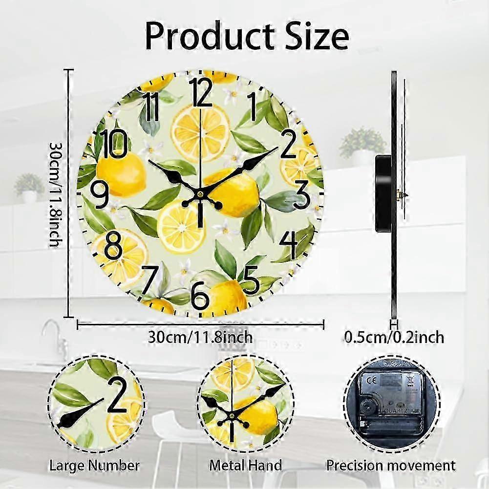 12inch Lemon Wall Clock Silent Non Ticking Round Wooden Clock Battery ...