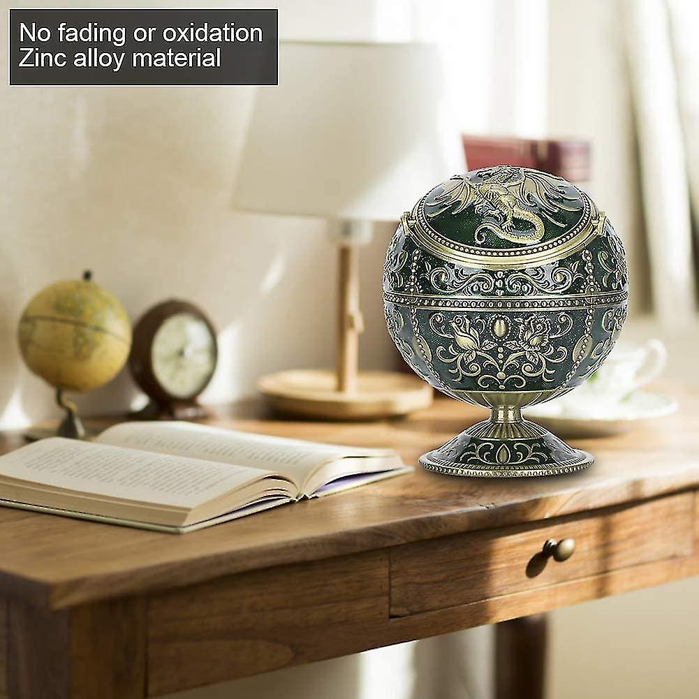 Tall Vintage Ashtray With Cover, Bronze Earth Flying Dragon Shaped ...