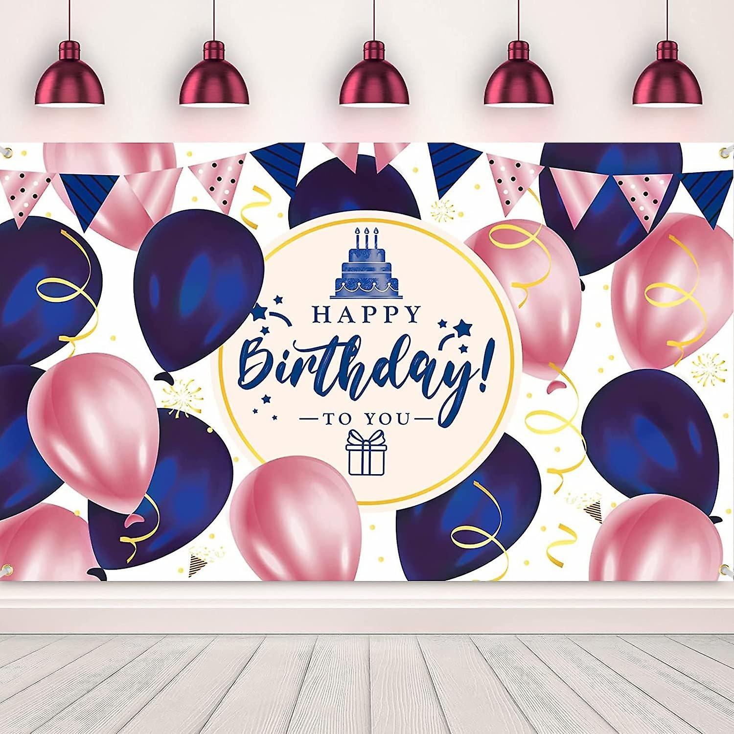 Happy Birthday Banner Navy Rose Gold Birthday Backdrop Background Party ...
