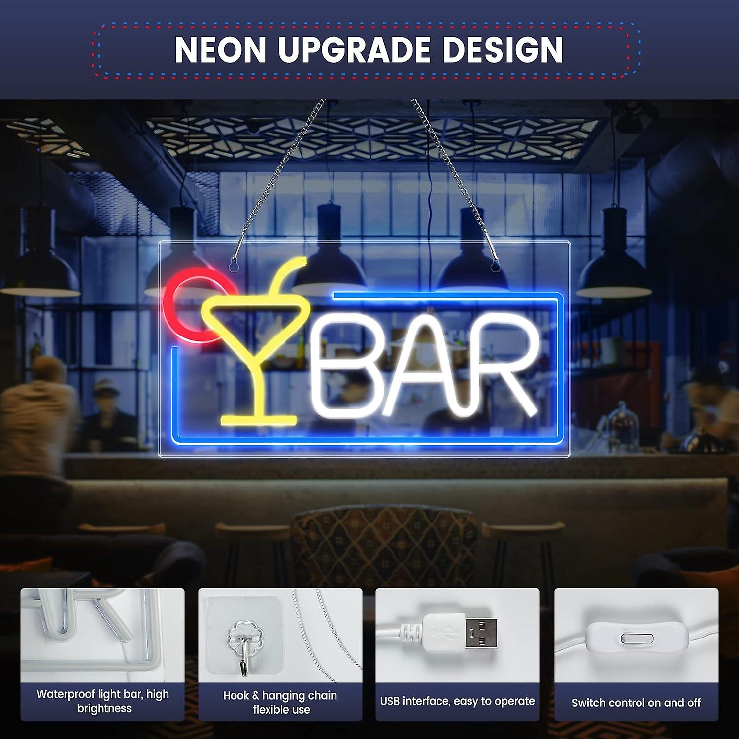 Neon LED Deko, BAR Light Sign（Blue and White）, 42×22×2CM Neon Light Bar ...