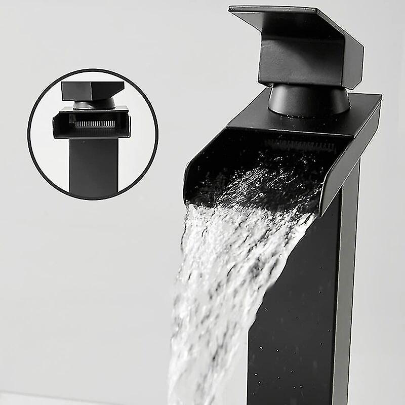 High Basin Waterfall Mixer Tap Matt Black Rectangular Hot Cold ...