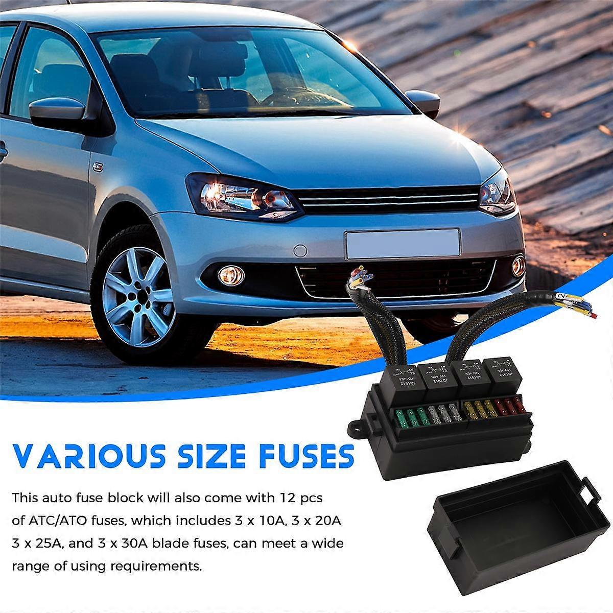 12V Car Fuse Relay Box Pre-Wired Fuse and Relay Box with 4 Relay 12 Way ...