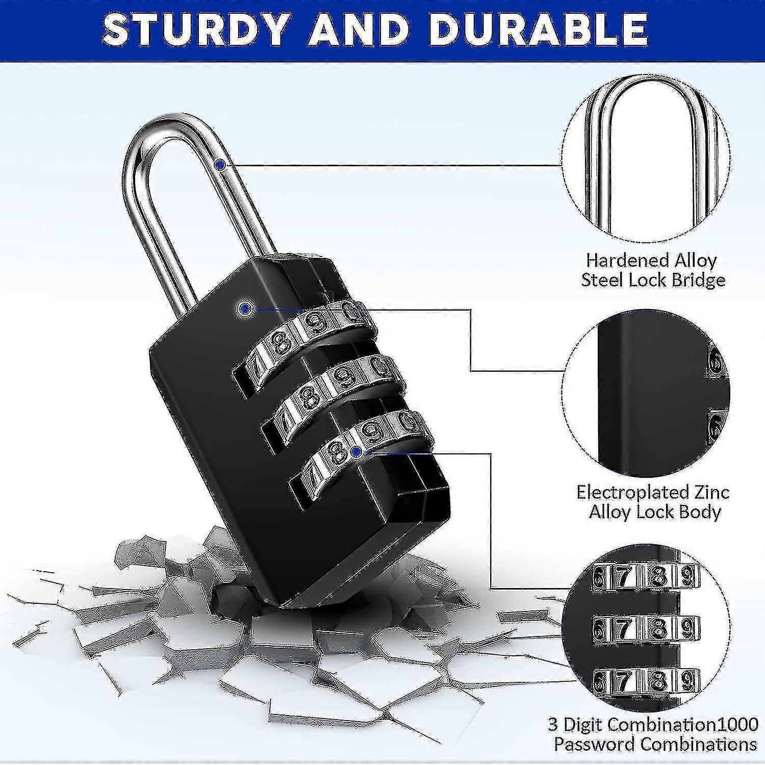 Small Padlock - 3 Digit Combination Lock (Pack of 50) | Fruugo UK