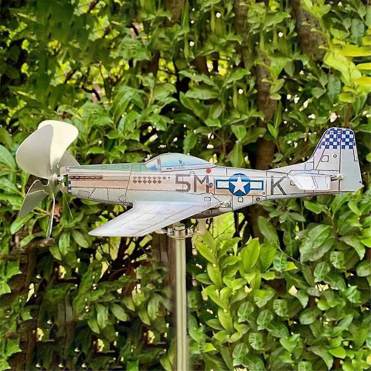 3D Plane Garden Weather Vane Pinwheel Anti- Metal Airplane Plug-in ...