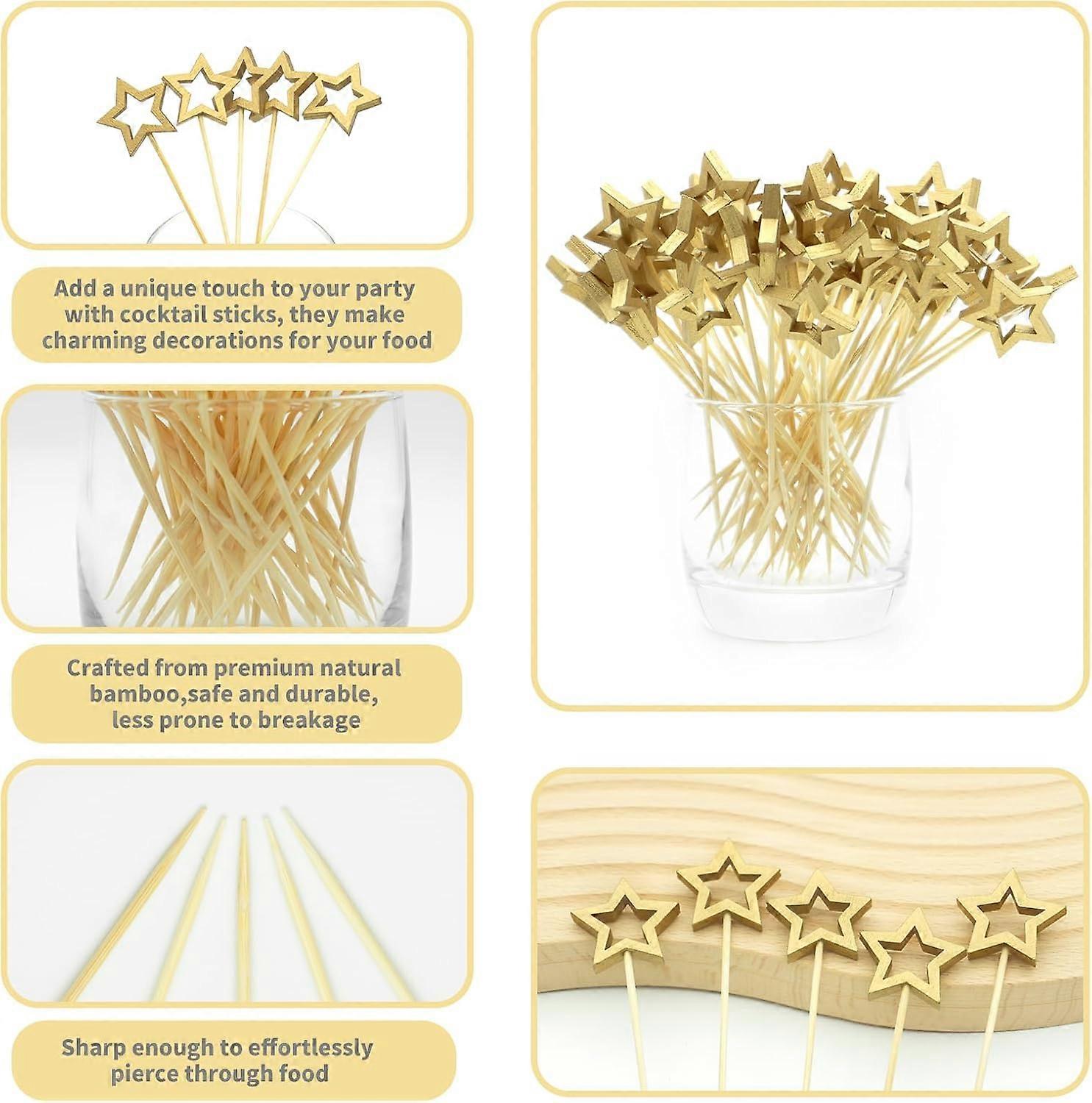 Gold Star Bamboo Cocktail Picks,14cm Long Decorative Toothpicks Skewers ...