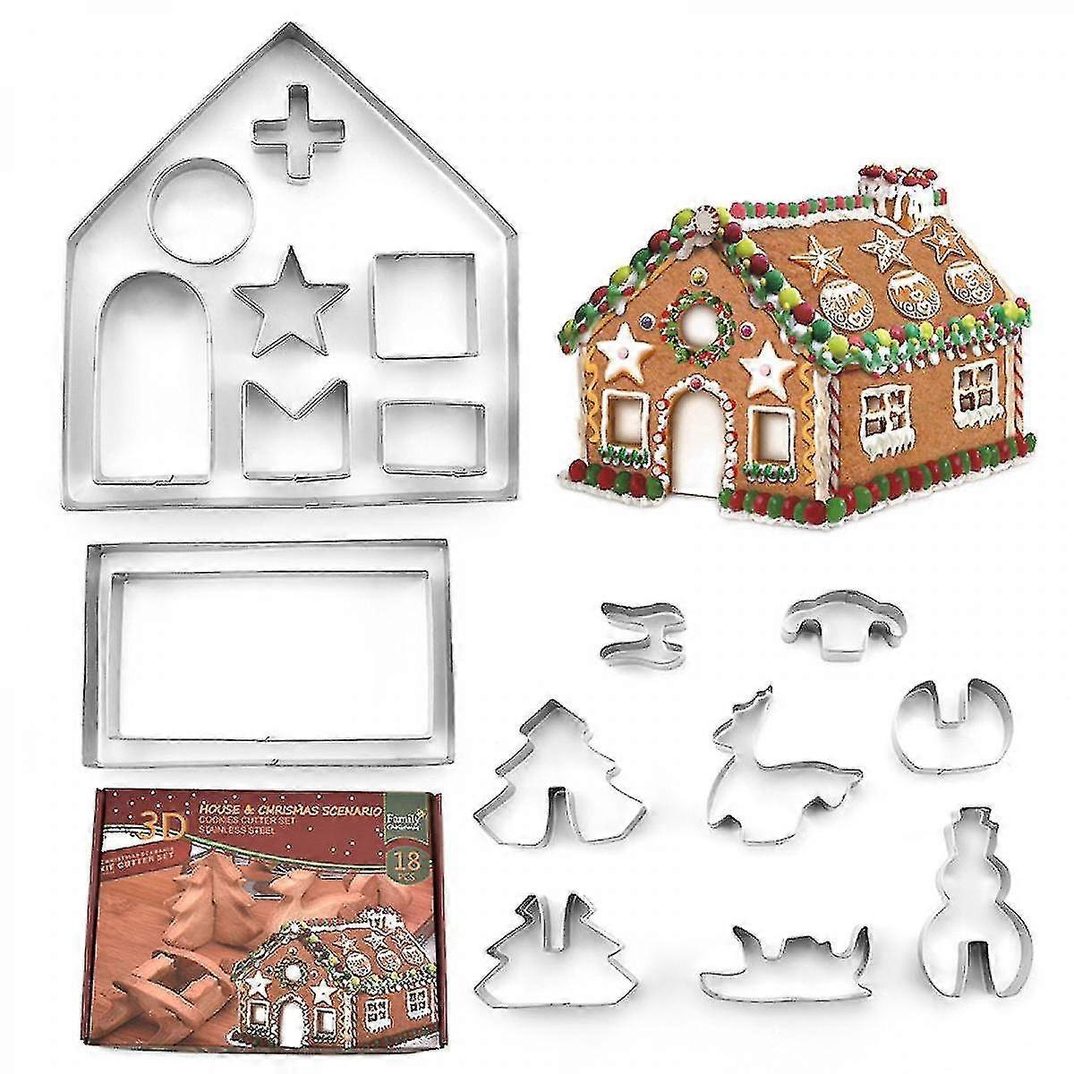 18 Piece Gingerbread House Cutters Kit, 3d Christmas House Cookie ...