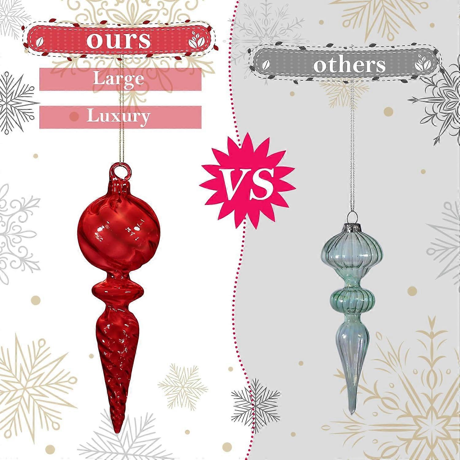 6PCS 6 Inch Hand Blown Glass Christmas Ornaments Vintage Clear Finial ...