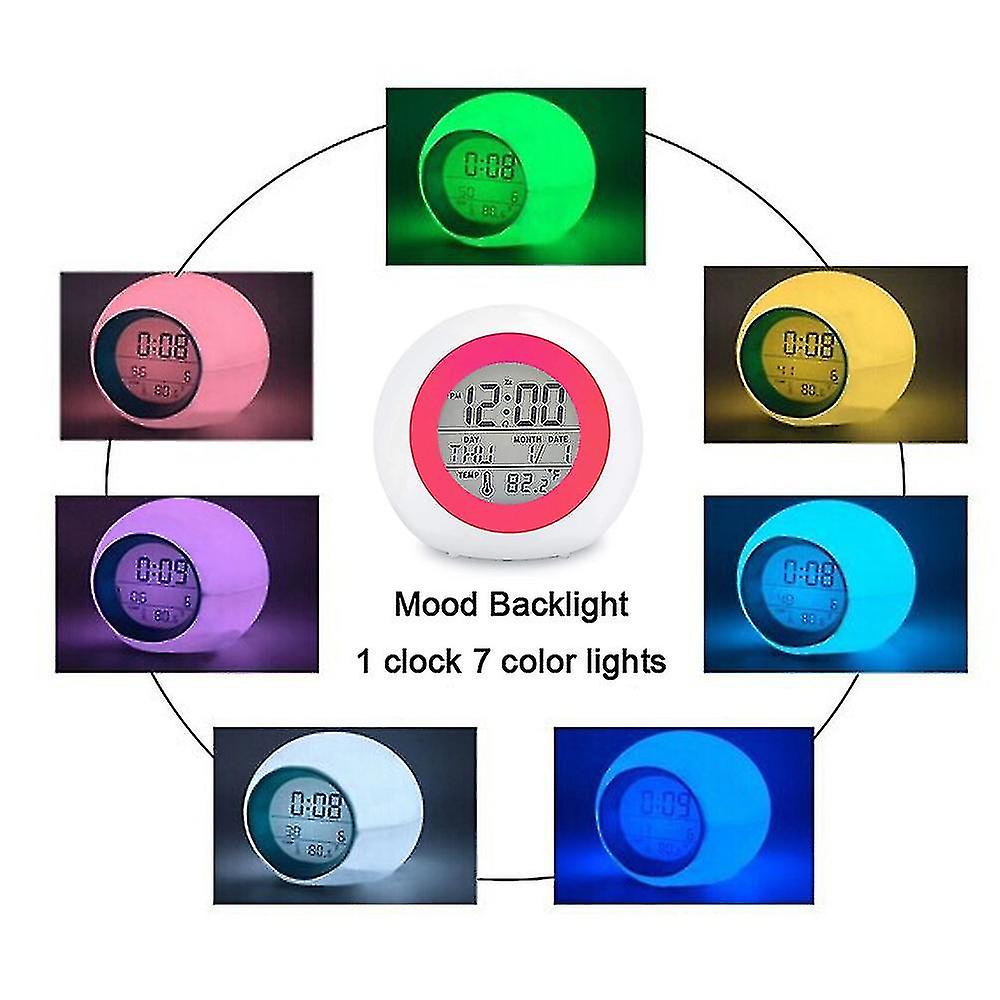 Kids Digital Alarm Clock, 7 Color Night Light, Snooze, Temperature ...