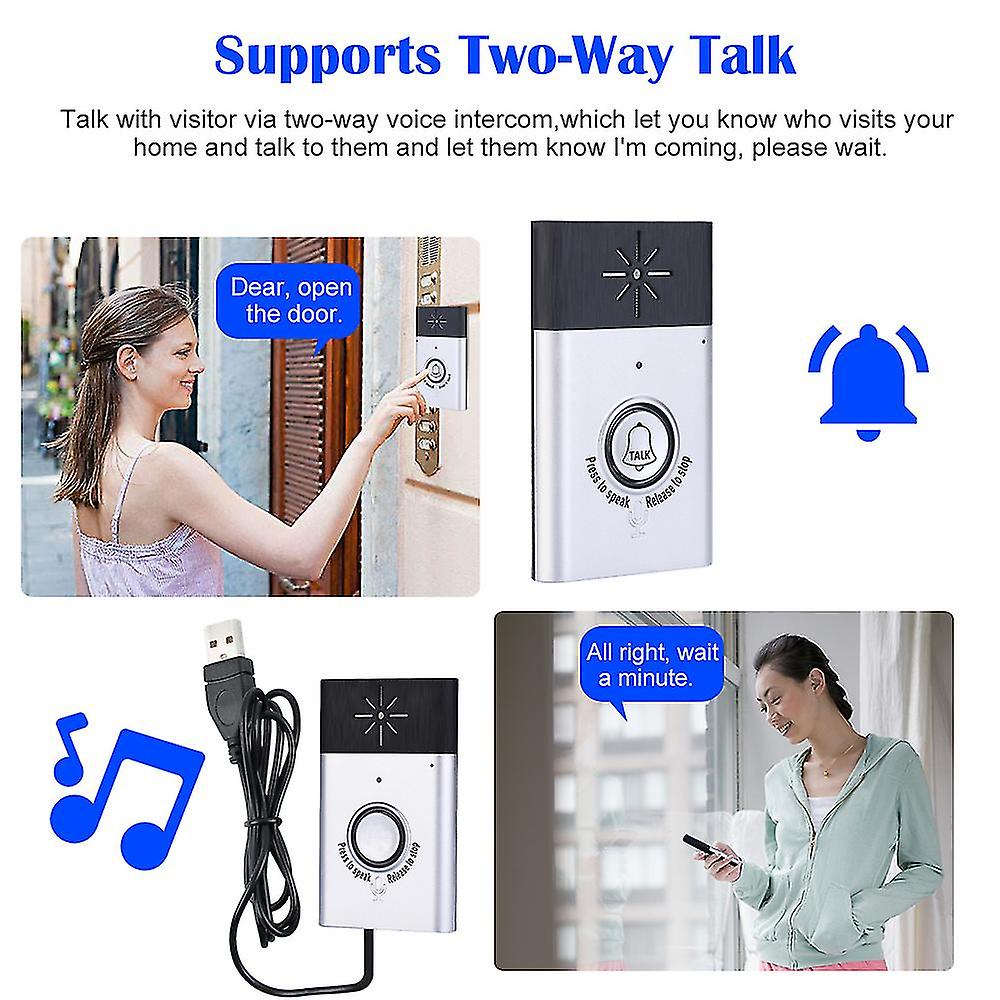 Silver 2 Wireless Voice Intercom Doorbell 2-way Talk Monitor With 1 ...