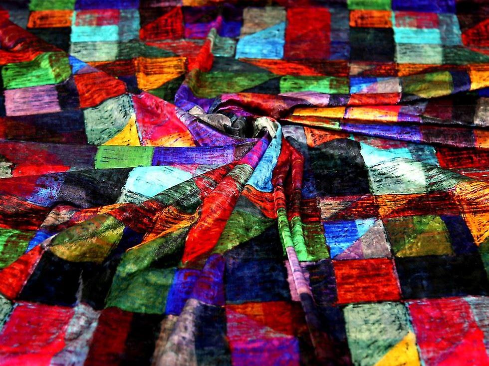 1.45m Minerva Exclusive Painters Patchwork Crush Velvet Stretch Knit Fabric - per metre | Fruugo UK