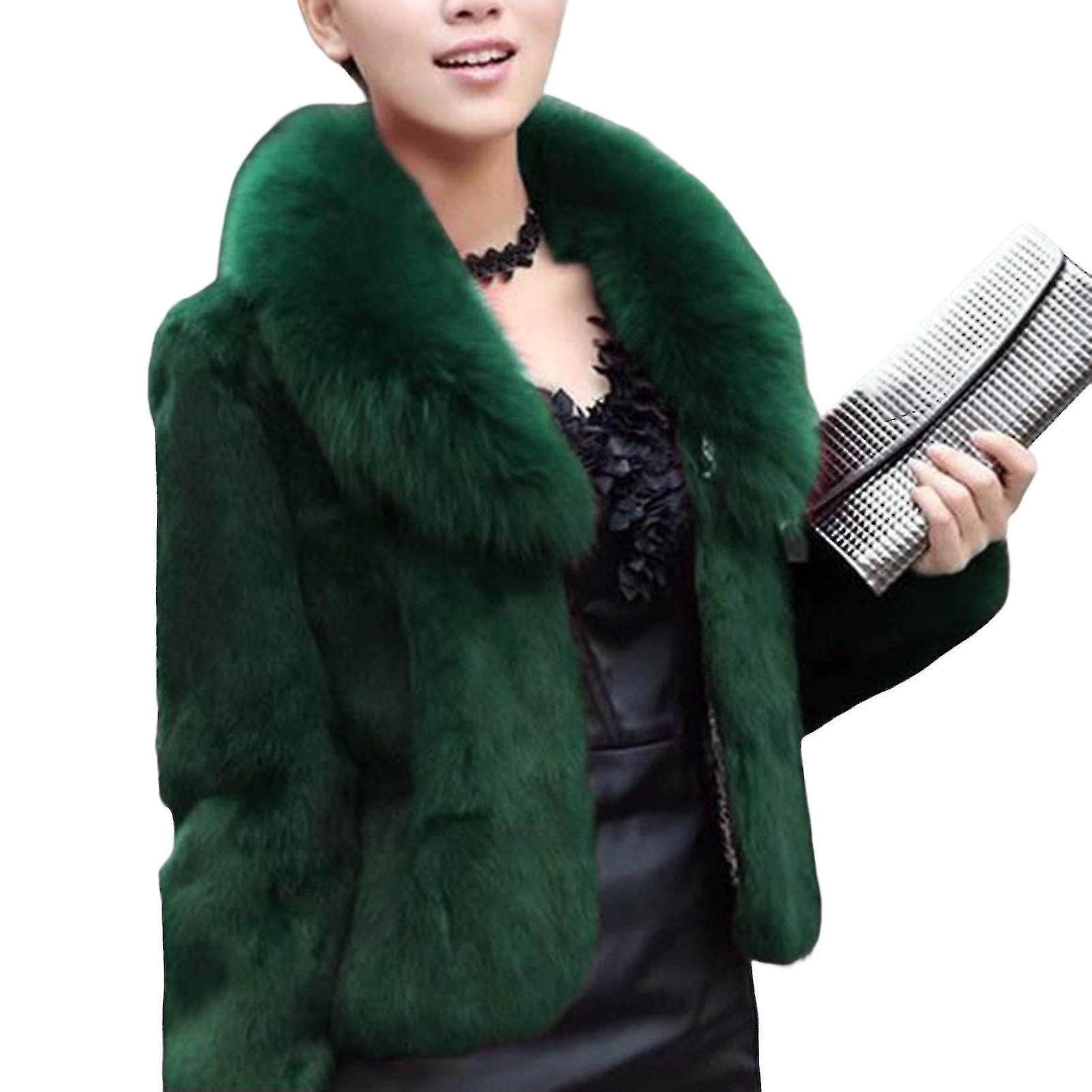 Women"s Faux Fox Fur Coat Jacket Thick Warm Faux Fur Outwear With ...