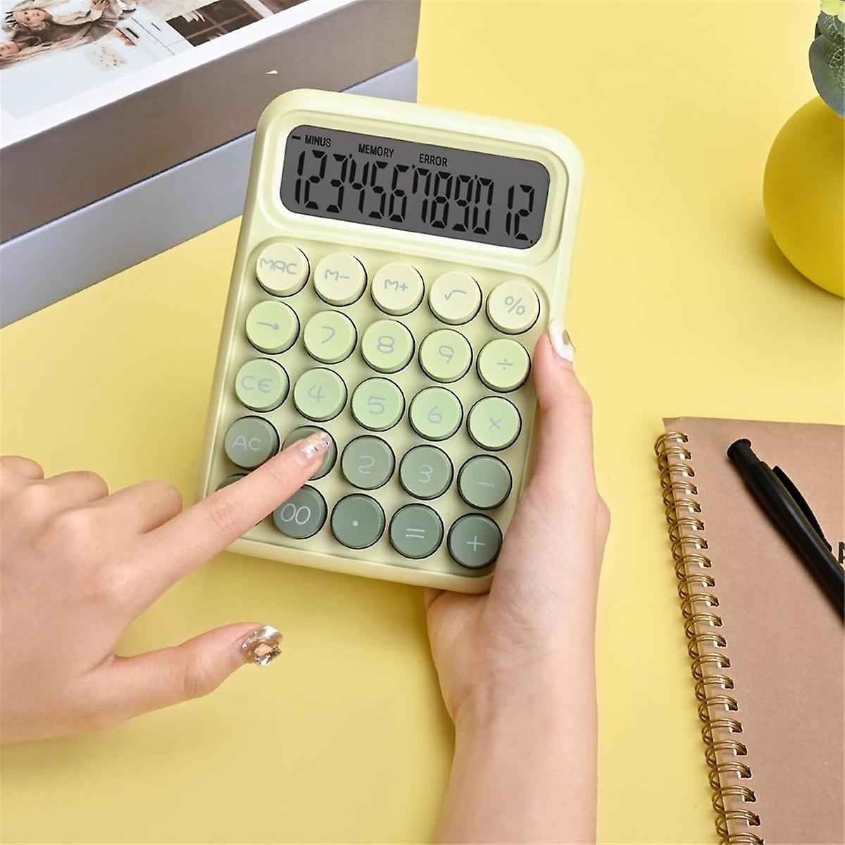 Desktop Mechanical Calculator, Cute Big Buttons Calculators with 12 Digits Large LCD Display ...