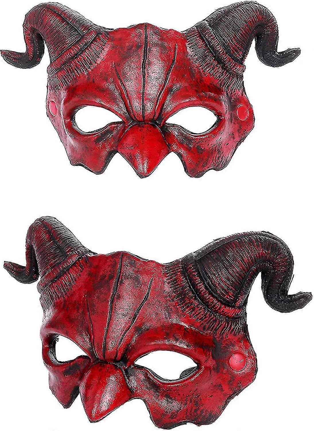 Demon Mask Halloween Masquerade Foam Mask Scary Red Half Face Ram Horn ...