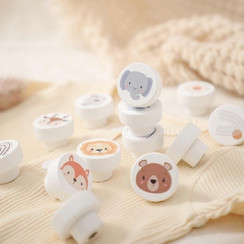 8st Rund Trä Låda Knopp Tecknad Djur Regnbåge Moln Byrå Knopp Baby Skåp ...