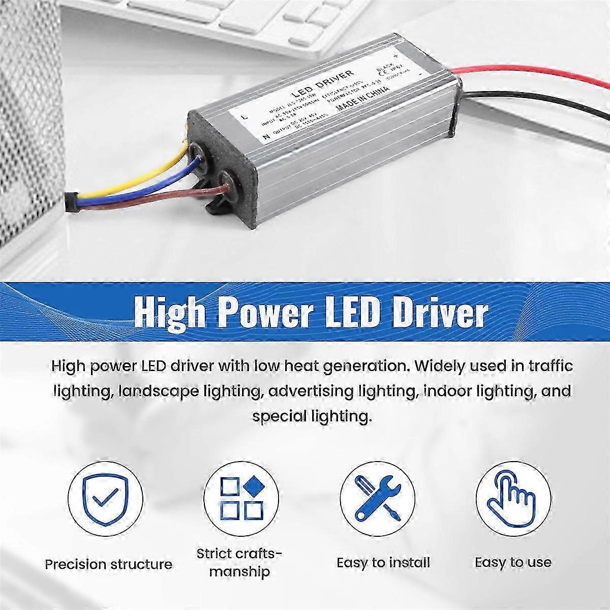 50W LED Driver Waterproof IP67 Power Supply High Power Adapter + 50W ...