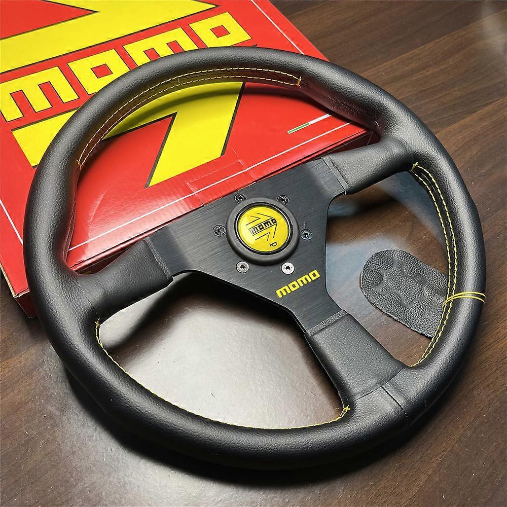 14inch 350mm Steering Wheel For MOMO V1 Style Flat Deep Dish Leather JDM Racing Sport With Horn ...
