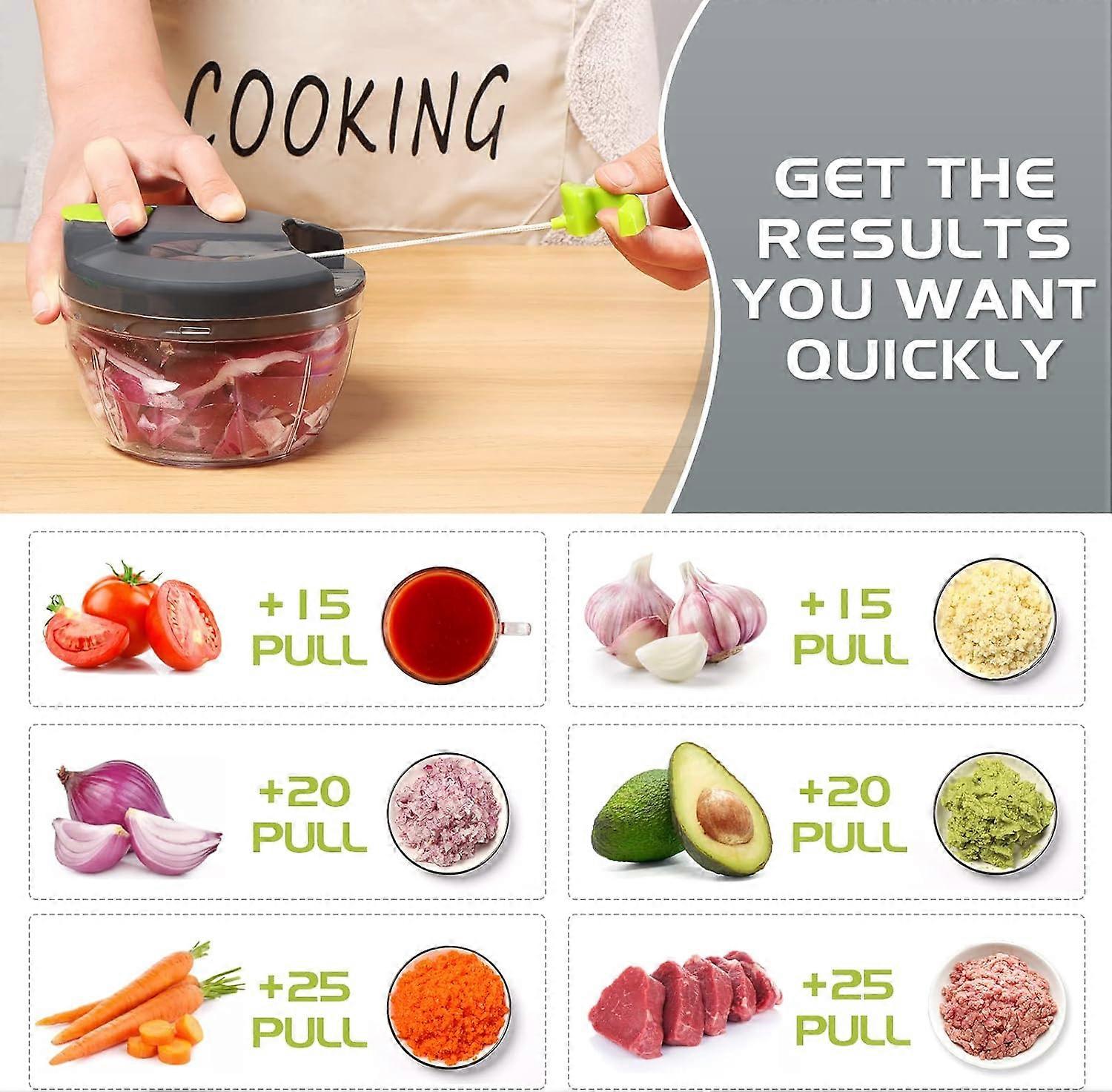 Manual Food Chopper with Drawstring, Onion Chopper, Dicer, Garlic Press ...