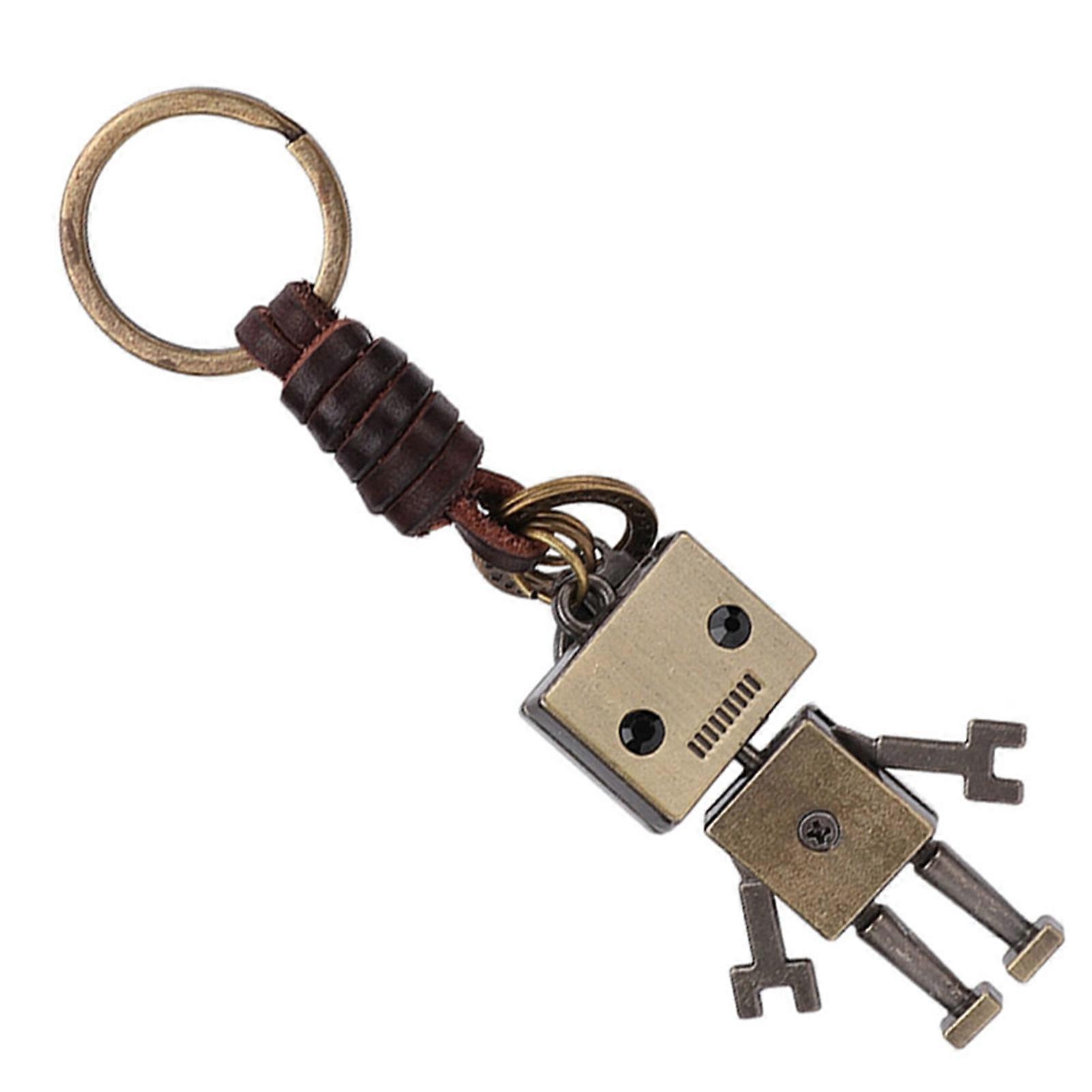 Personality Cute Robot Keychain HandWoven Faux Cowhide Strap Key Ring ...