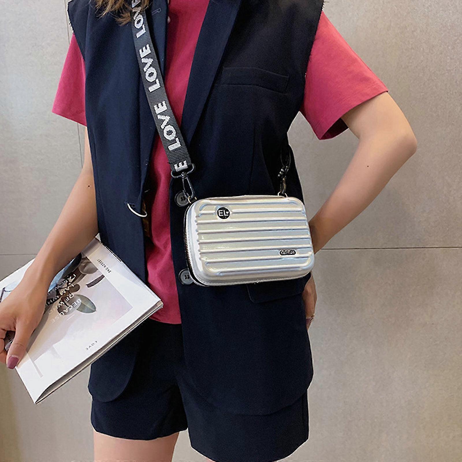 Hard Shell Cosmetic Bag Women Mini Suitcase Shape Crossbody Bag ...