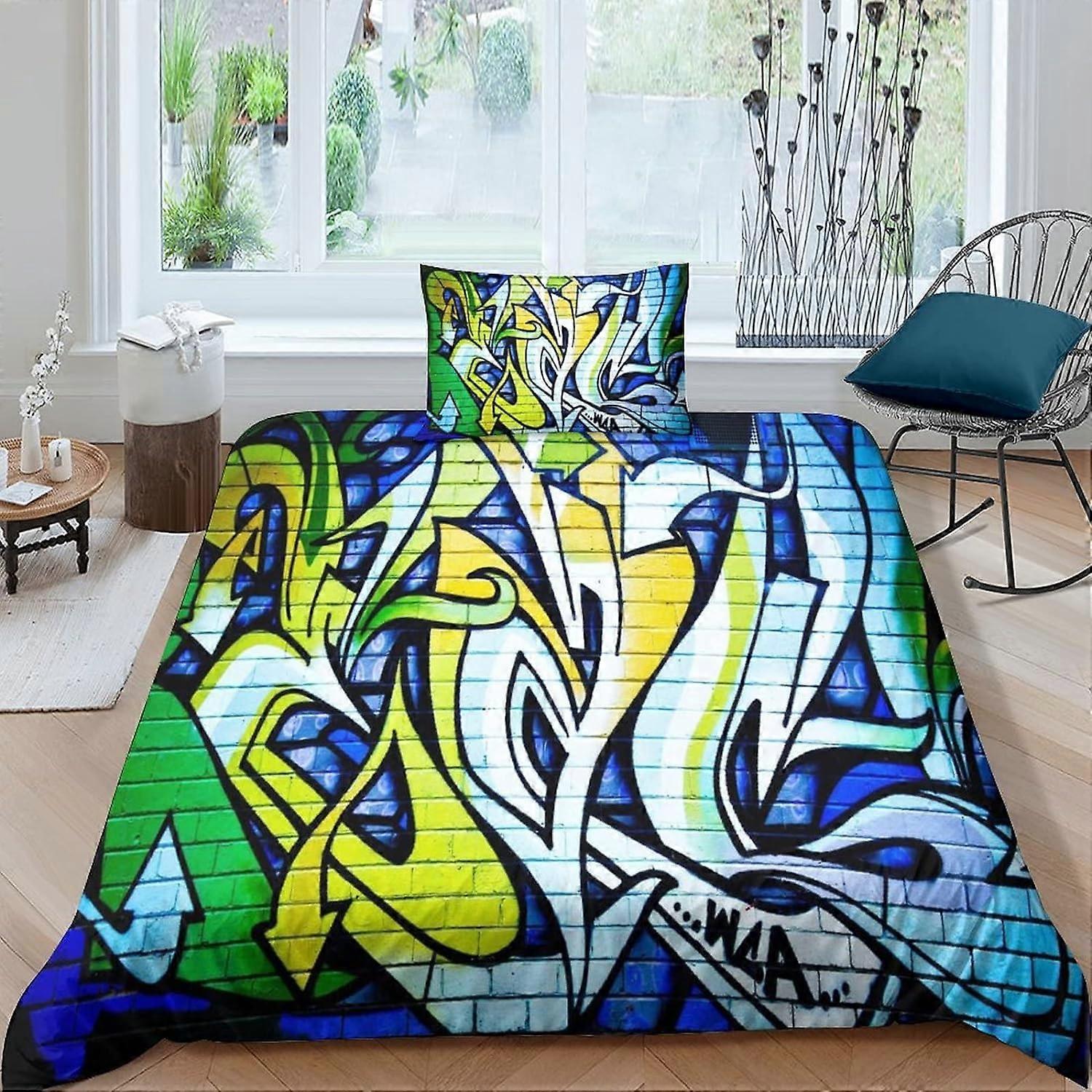 Graffiti sengetøy sett med dynetrekk 3D street art dynetrekk og putevar ...