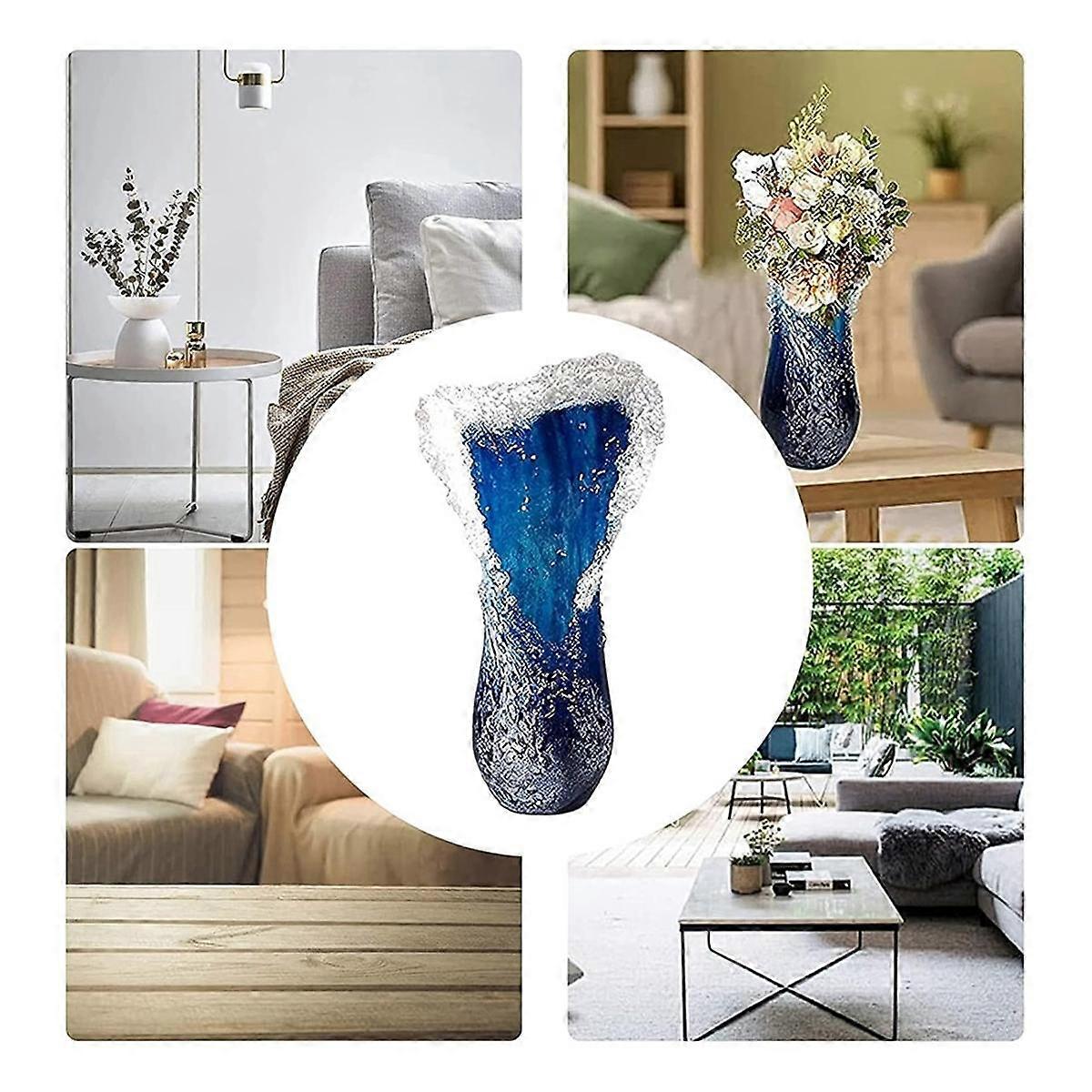 Sea Wave Vase, Wavy Vase Resin Blue Wavy Vase for Office Living Room ...