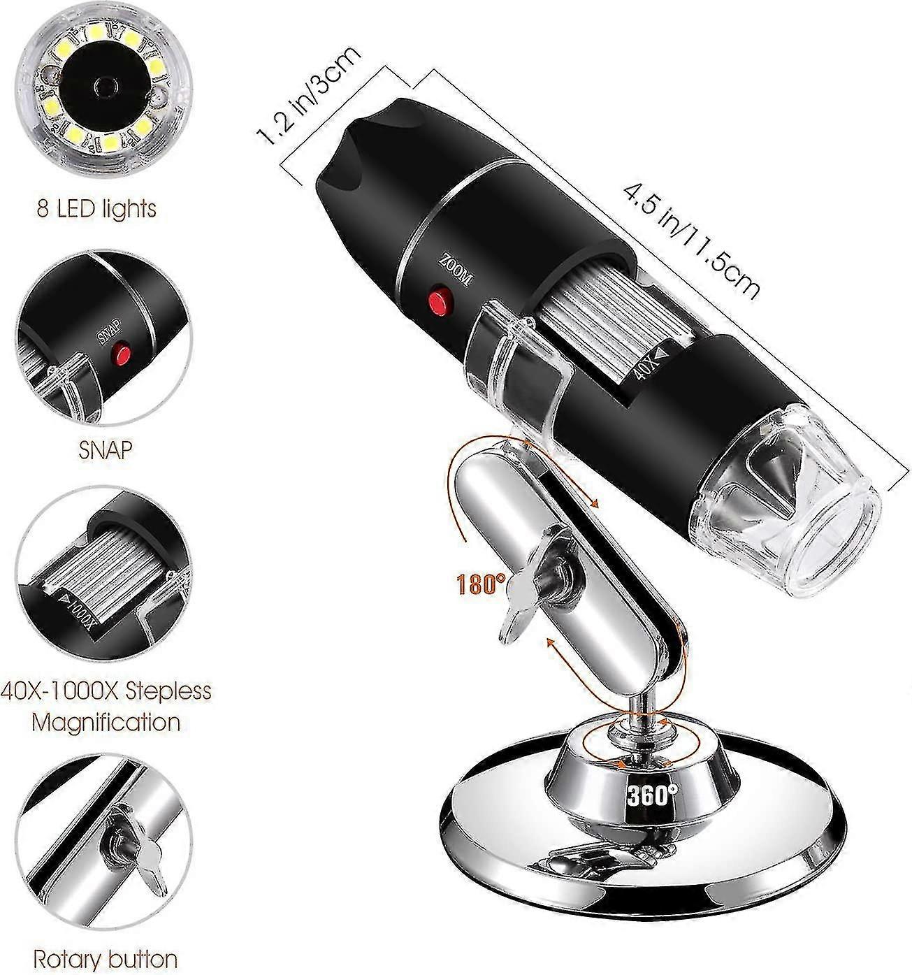 Usb Digital Microscope, Handheld 40x-1000x Magnification Endoscope ...