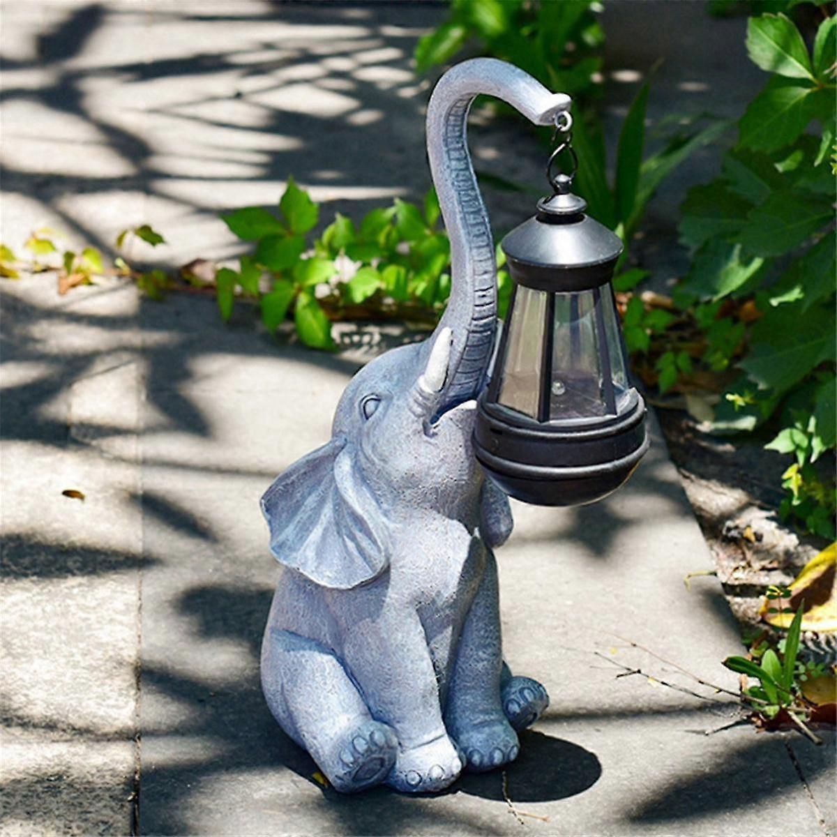 Solar Elephant Garden Statues Resin Outdoor Courtyard Elephant Statue ...