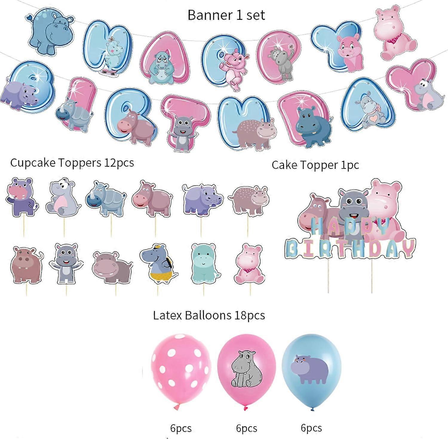Hippo Birthday Party Supplies Cute Hippo Party Decorations Include ...