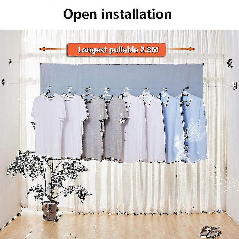 Retractable Indoor Clothes Hanger Rope Wall Mounted Hanger White ...