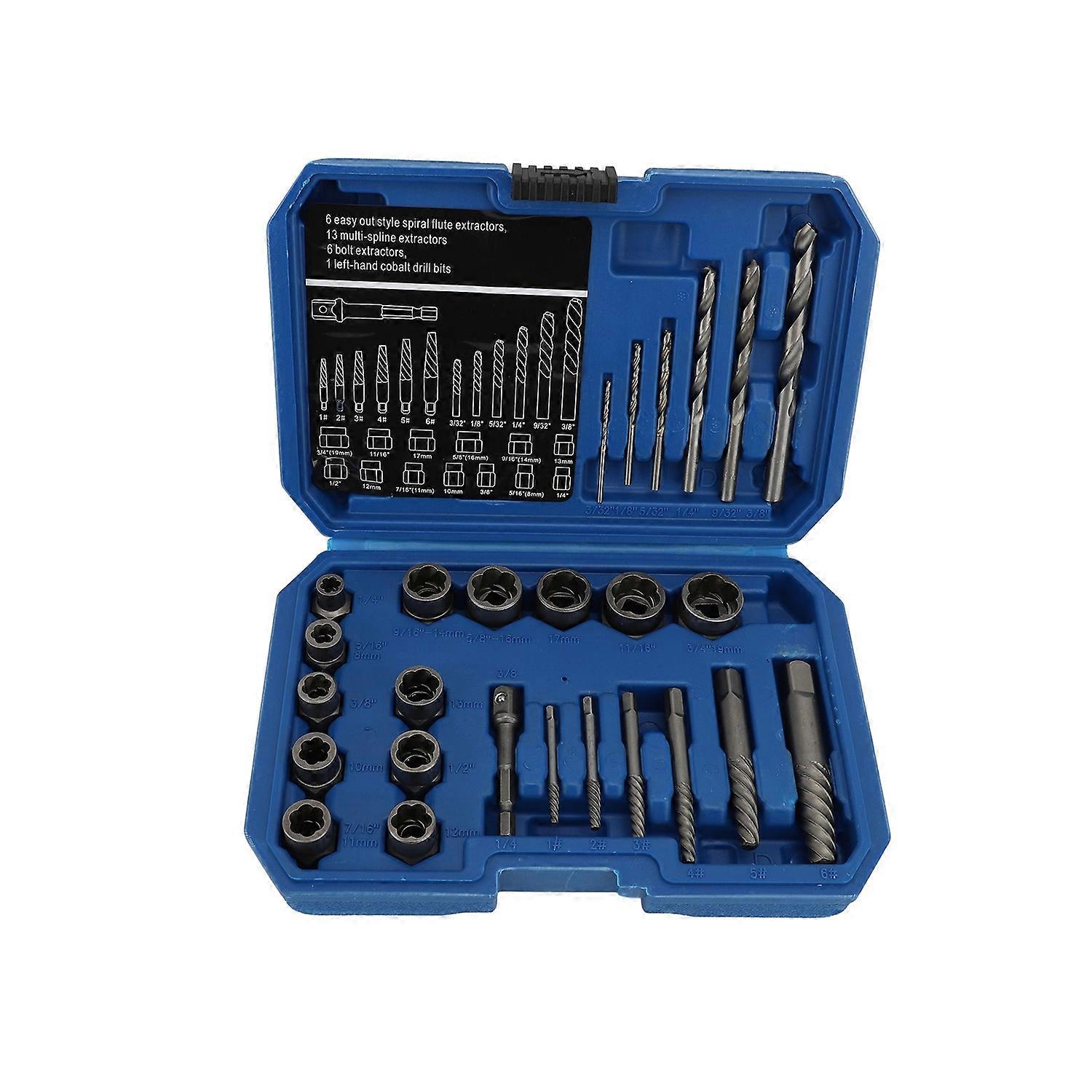 26PCS Bolt Nut Removal Tools Carbon Steel Spiral Screw Extractor Multi ...