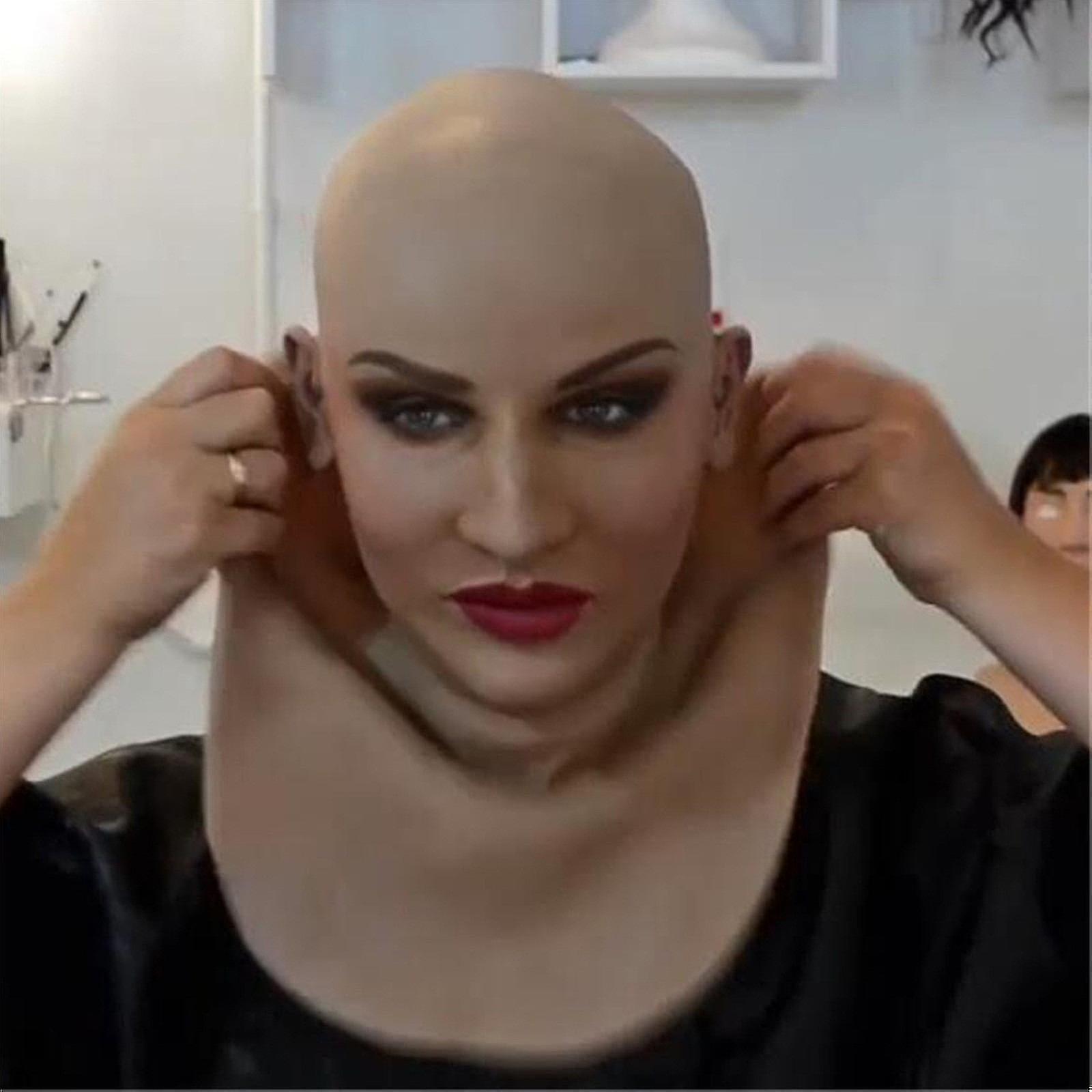 Neck and Full Head Latex Mask with Creepy Wrinkle Design for Women's ...