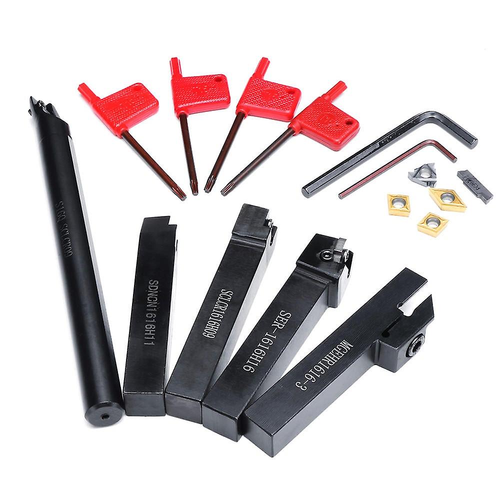 5Pcs 16mm shank lathe boring bar turning tool holder set with inserts blade and wrench | Fruugo NL