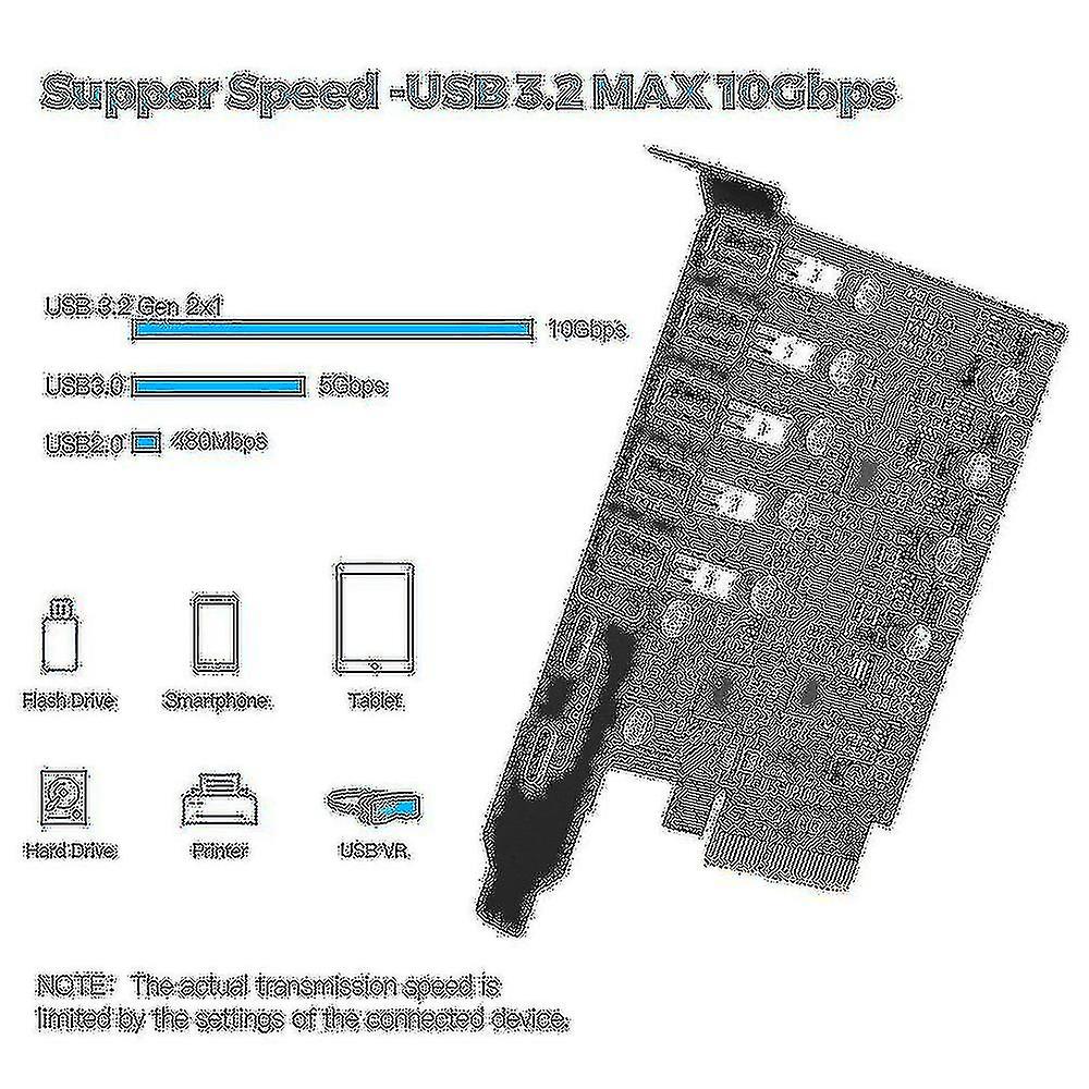 7 Ports Pci-e To Usb 3.2 Type Card Gen 2 Adapter With 20 Gbps Bandwidth ...