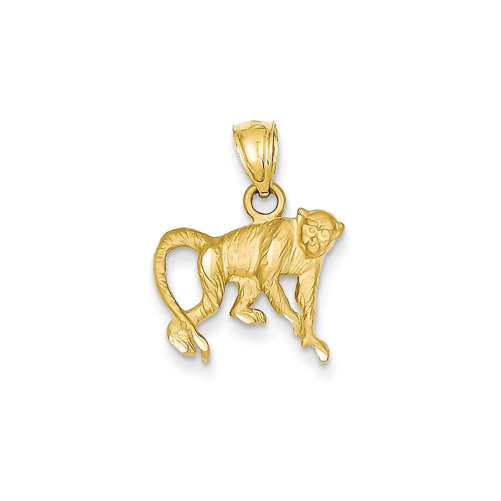 14k Yellow Gold Solid Satin Textured Sparkle Cut Monkey Pendant ...
