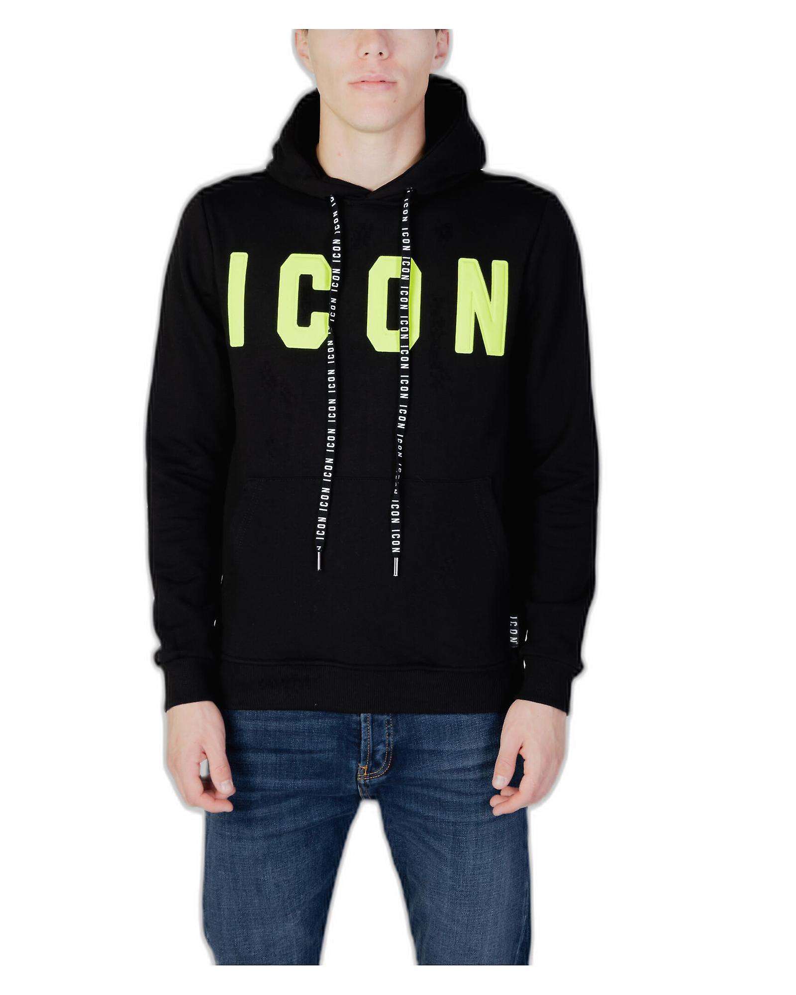 Icon Mens Black Hoodie with Neon Yellow Logo | Fruugo UK