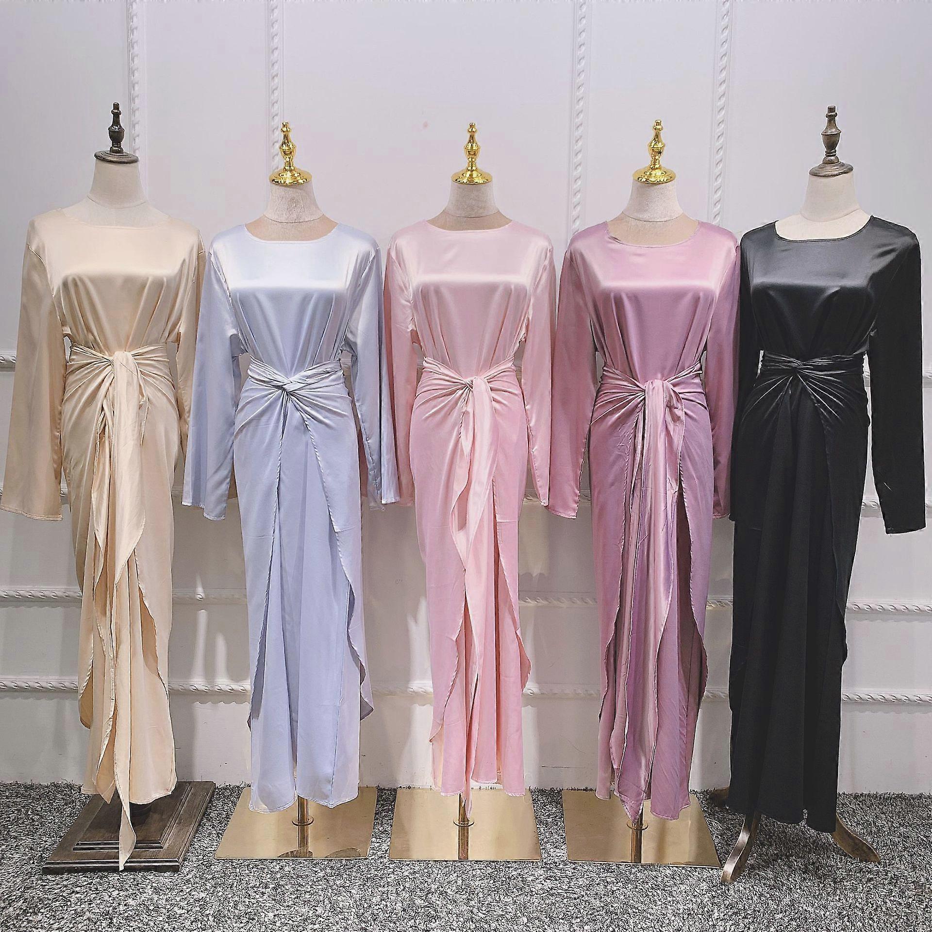 3 Pieces Matching Muslim Sets Eid Satin Abayas For Women Dubai Hijab ...