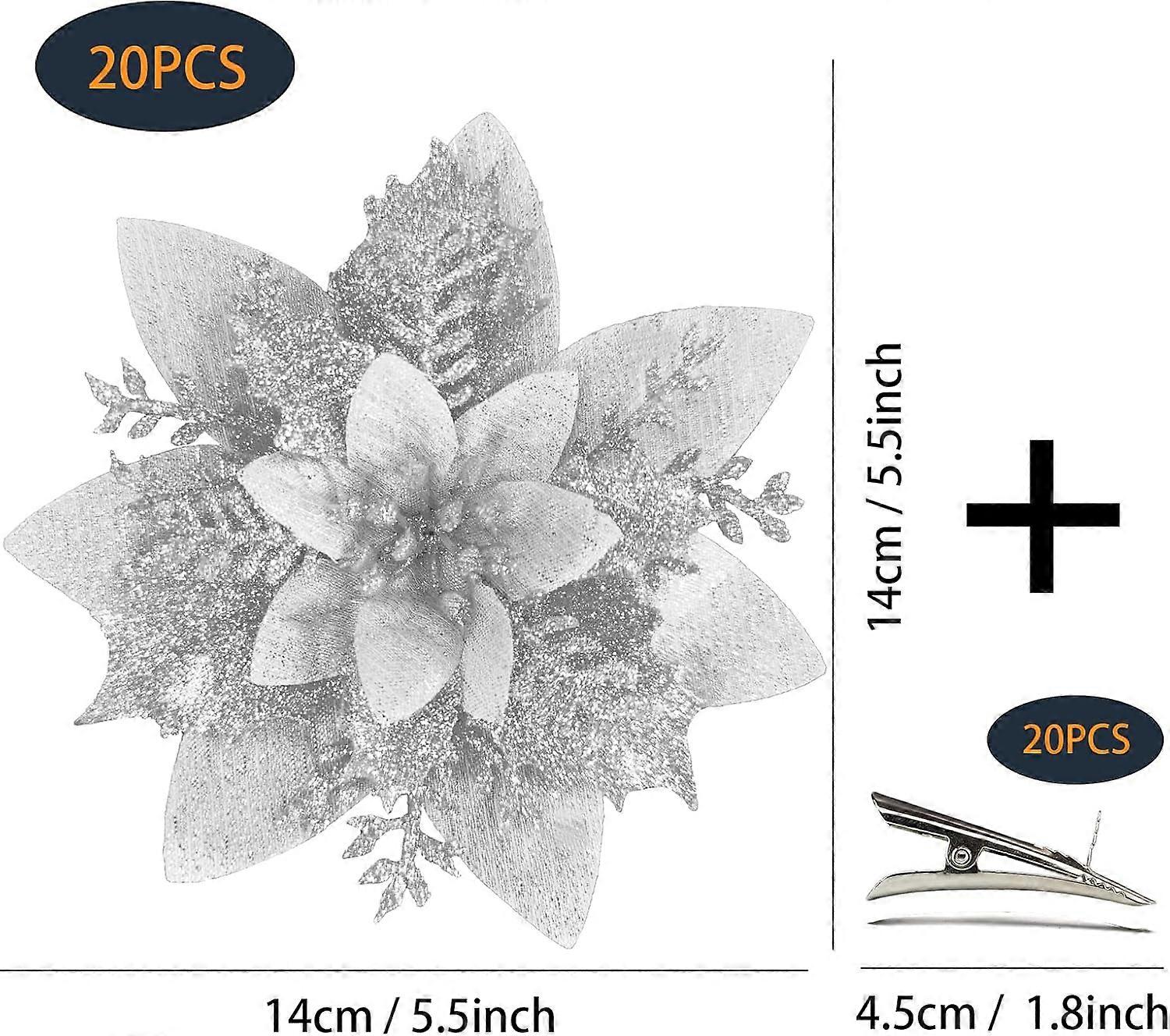 20 stykker juleblomst til tre med klips, glitter kunstige juleblomster ...