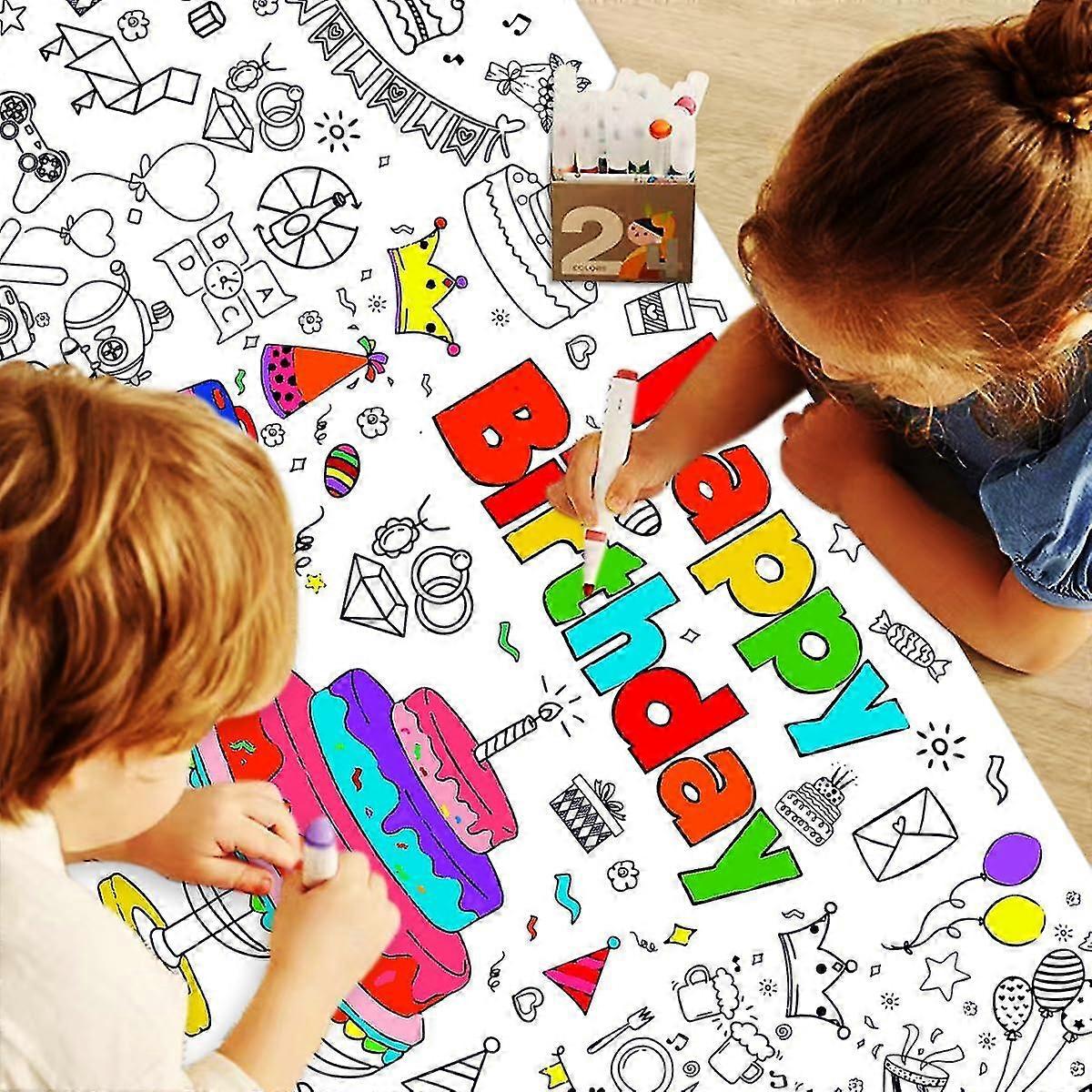 Happy Birthday Coloring Tablecloth, 72 x 31 Inch Giant Coloring Poster ...